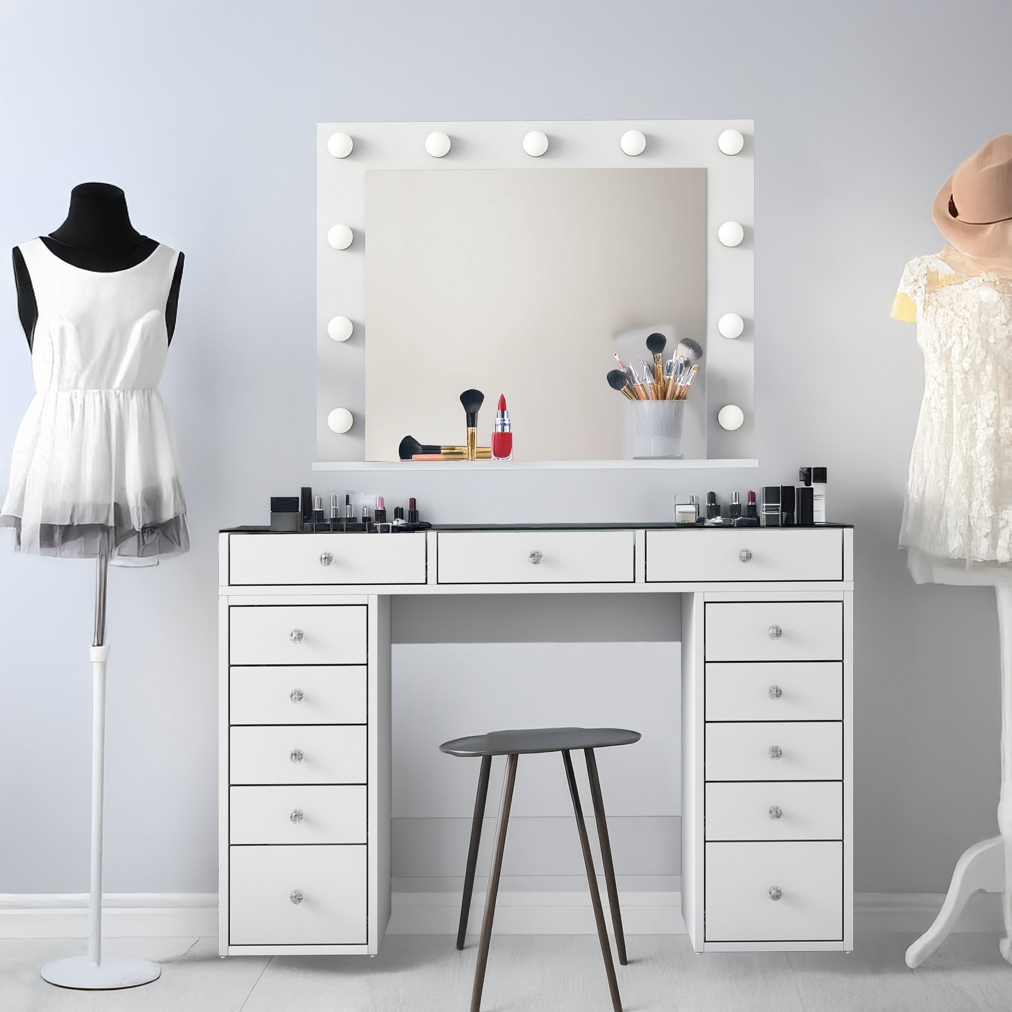Hokku Designs Makeup Table With Rectangle Mirror | Wayfair