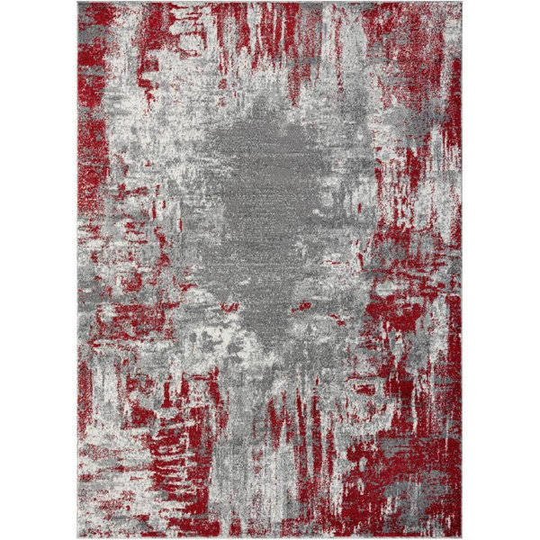 17 Stories Performance Red/Gray Rug | Wayfair