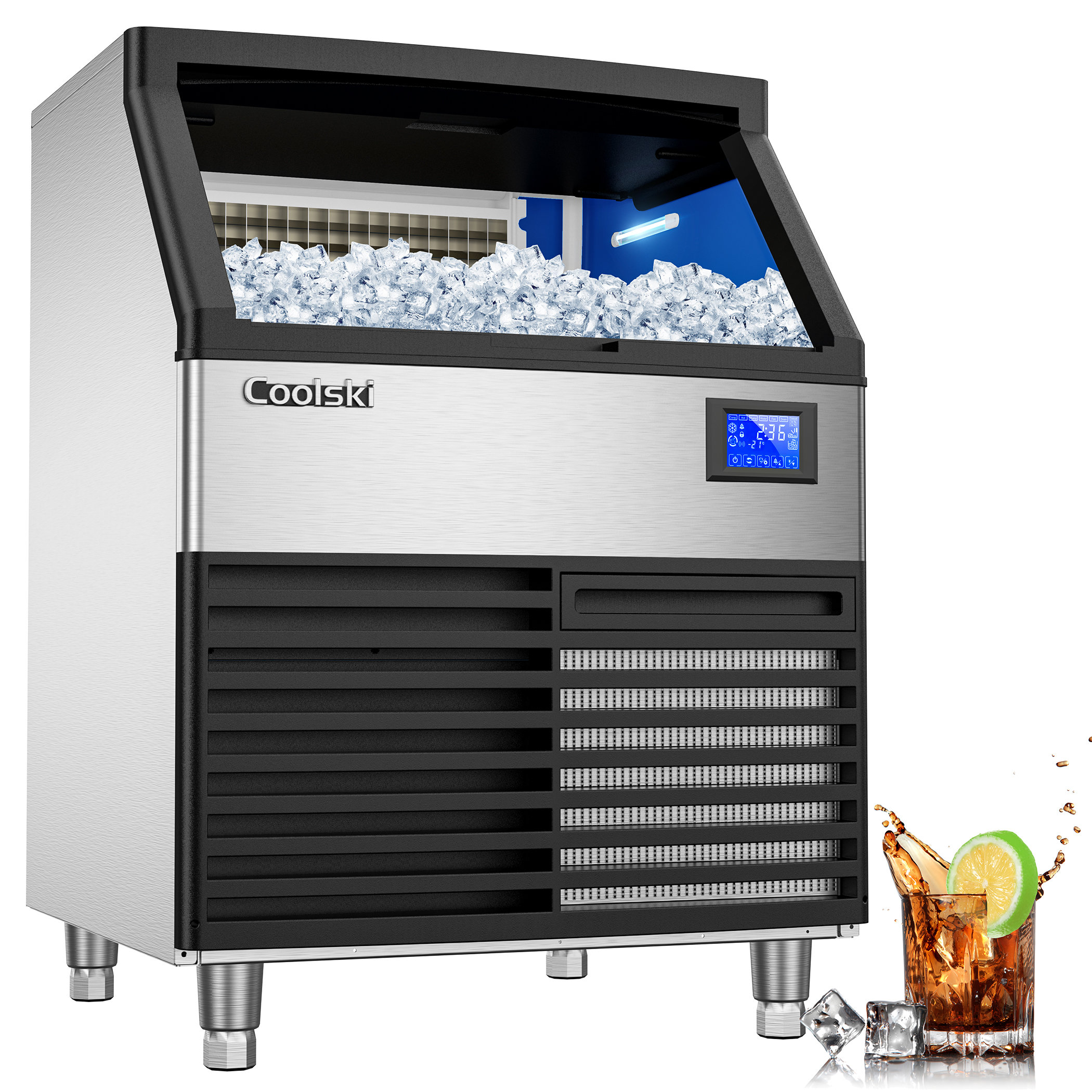 Coolski Commercial 320 Lb. Daily Production Cube Clear Ice Freestanding ...
