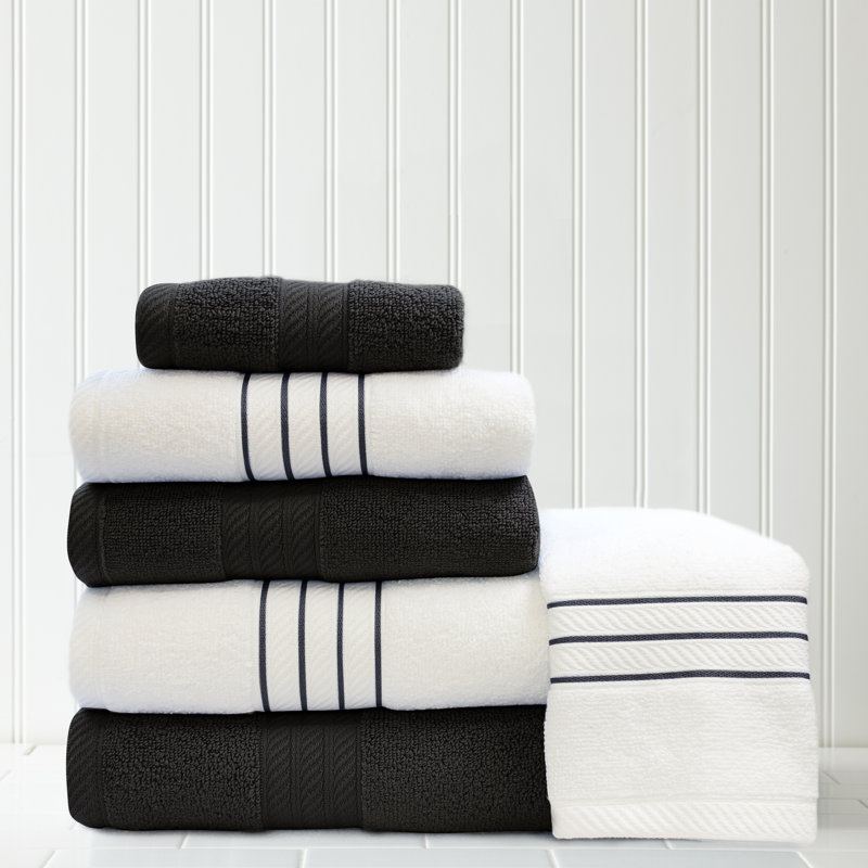 Modern Threads 6 Piece Cotton Stripe Towel Set, 2 Bath Towels, 2 Hand ...