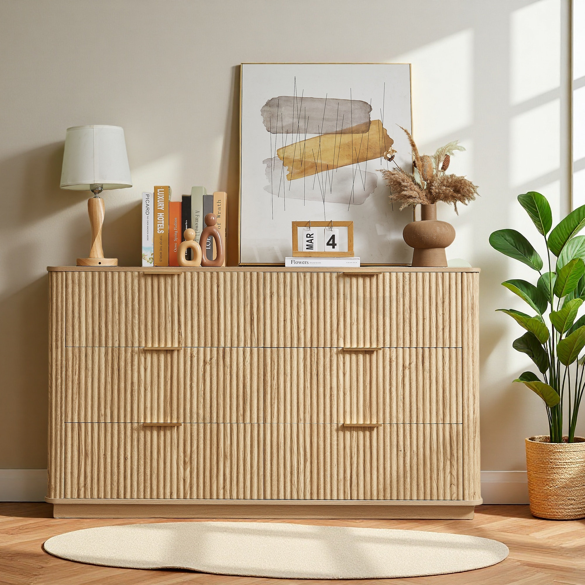Ebern Designs 6 Drawers Dresser,55" Wide Modern Chest Of Drawers Curved ...