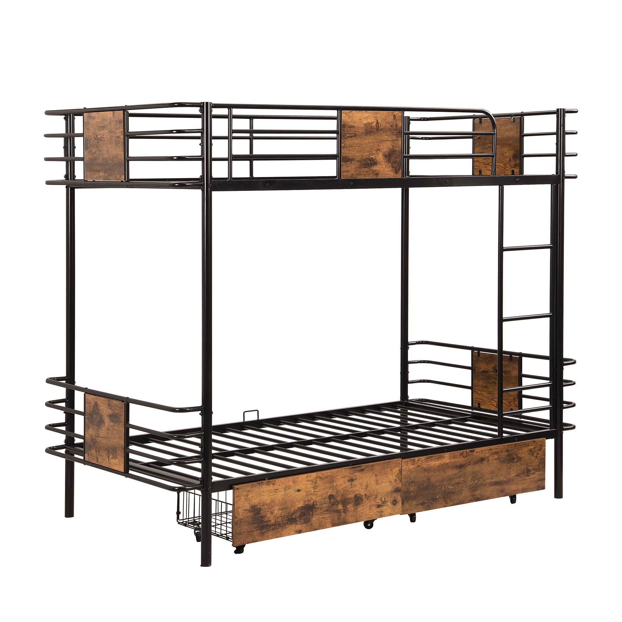 LIYU Twin Over Twin Metal Bunk Bed With MDF Board Guardrail And Two ...