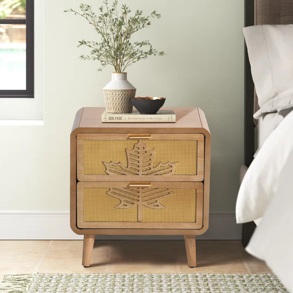 Bayou Breeze Camiya Solid Wood Handcrafted Nightstand with 2 Drawer ...