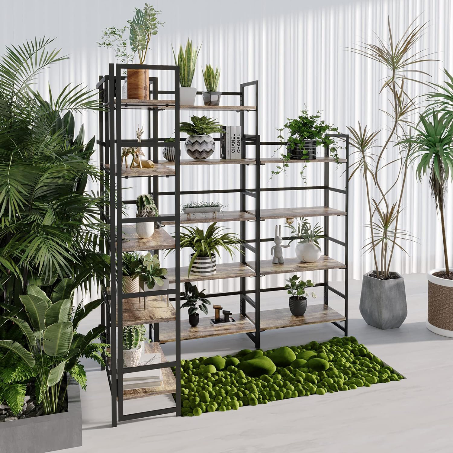 17 Stories No component folding bookshelf storage rack 4 -layer retro ...