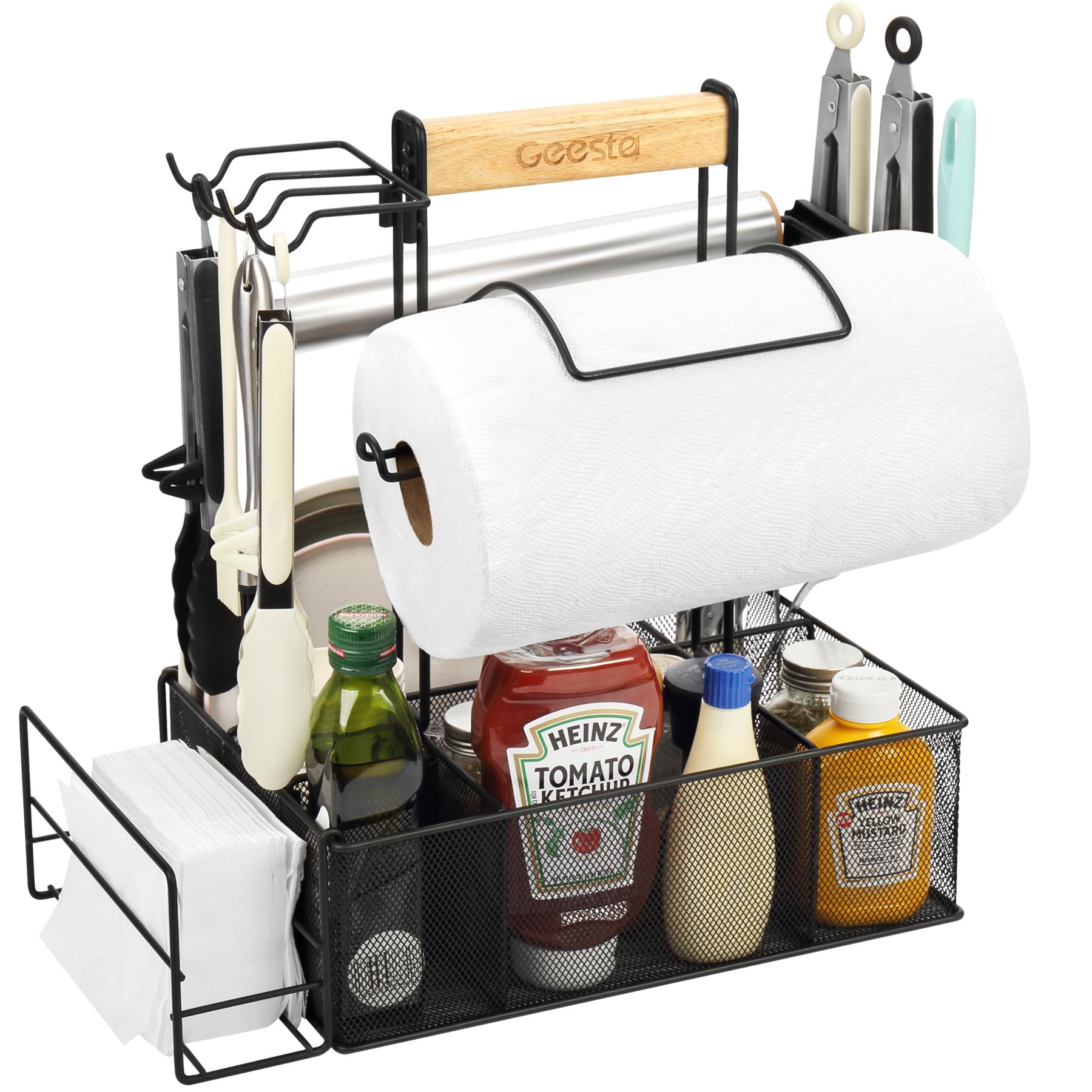 COAHAHA Portable Black Steel BBQ Caddy - Adjustable Kitchen Utensil ...