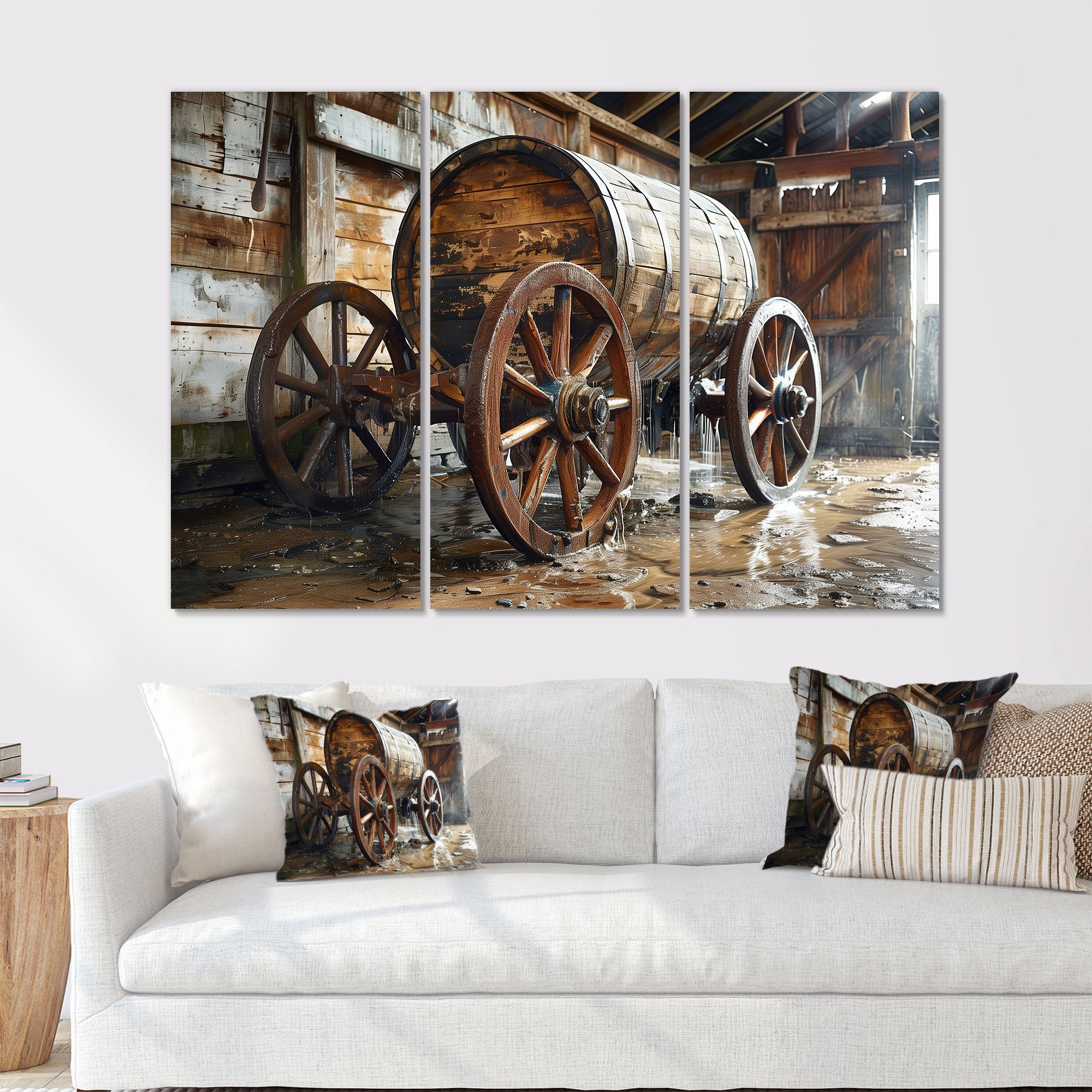 Millwood Pines Brown Rustic Barrels Charm IV - Rustic Wall Art Set ...