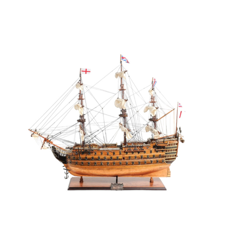 HomeRoots 32" Wood Brown HMS Victory Copper Bottom Hand Painted ...