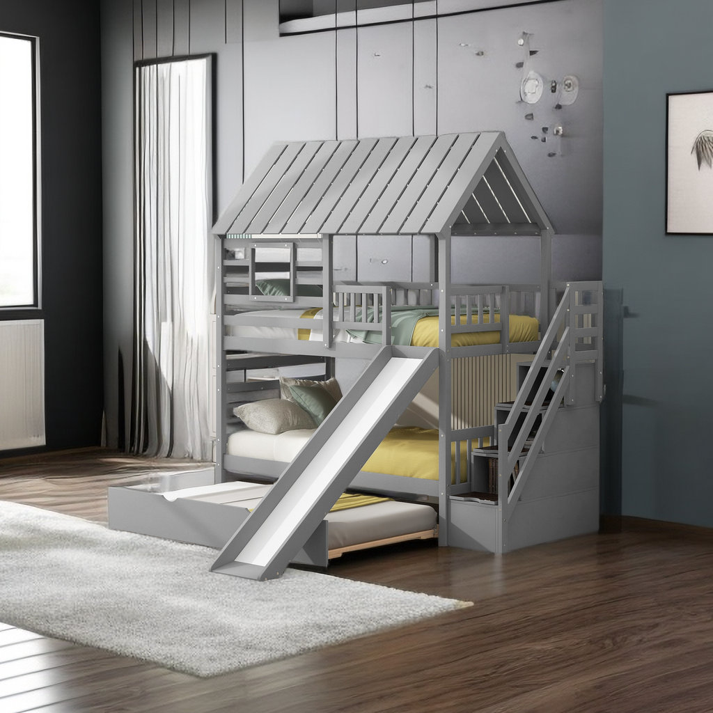 Harper Orchard Alize Kids Twin Over Twin Bunk Bed with Trundle | Wayfair