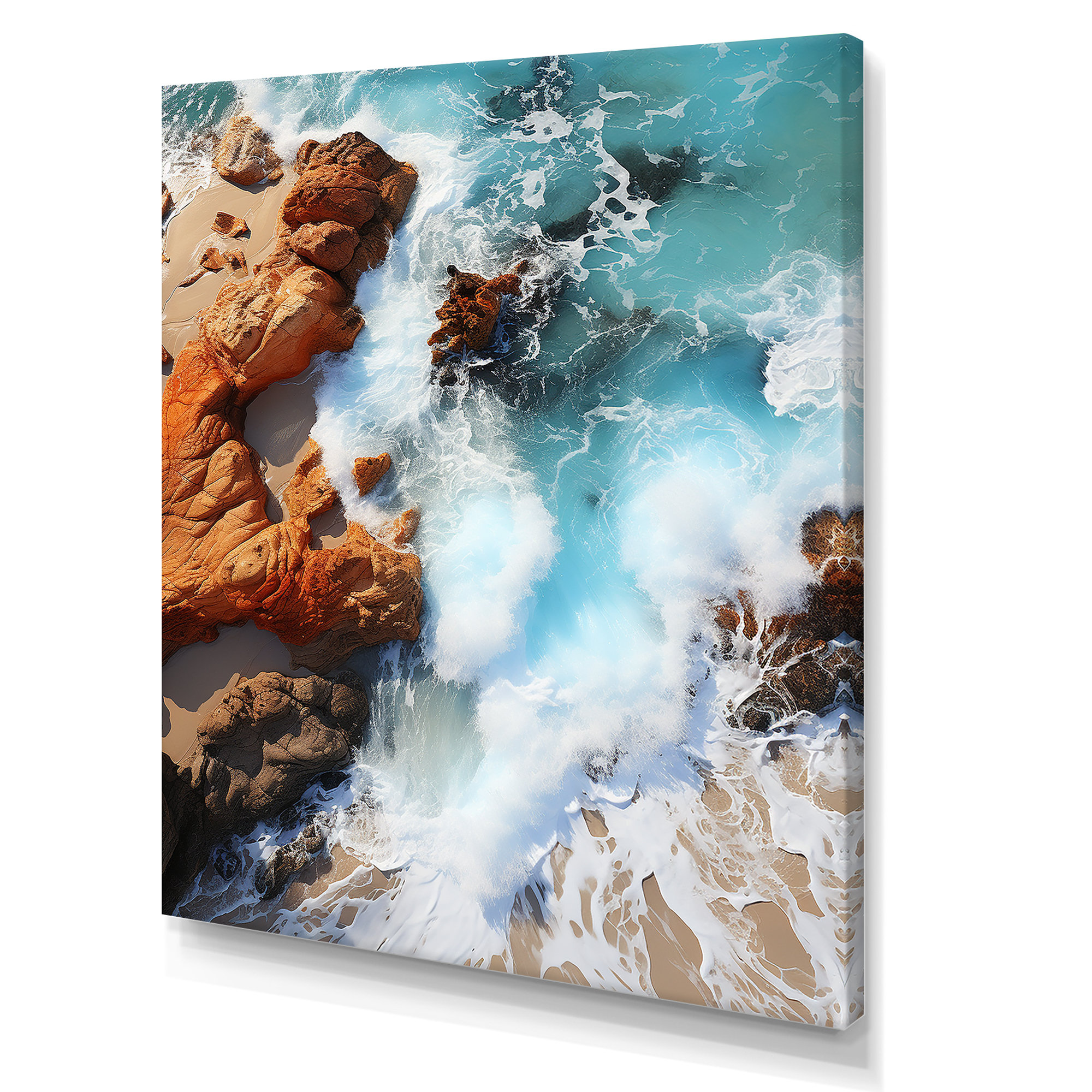 Highland Dunes Blue Rocky Beach Aerial View II - Beach Wall Art | Wayfair