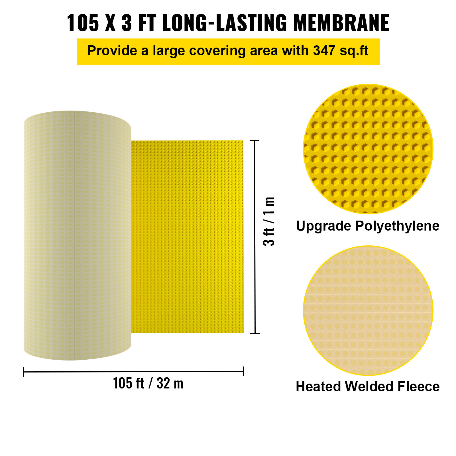 VEVOR Uncoupling Membrane Tile Membrane Underlayment 3 x 105 ft 347 sq ...