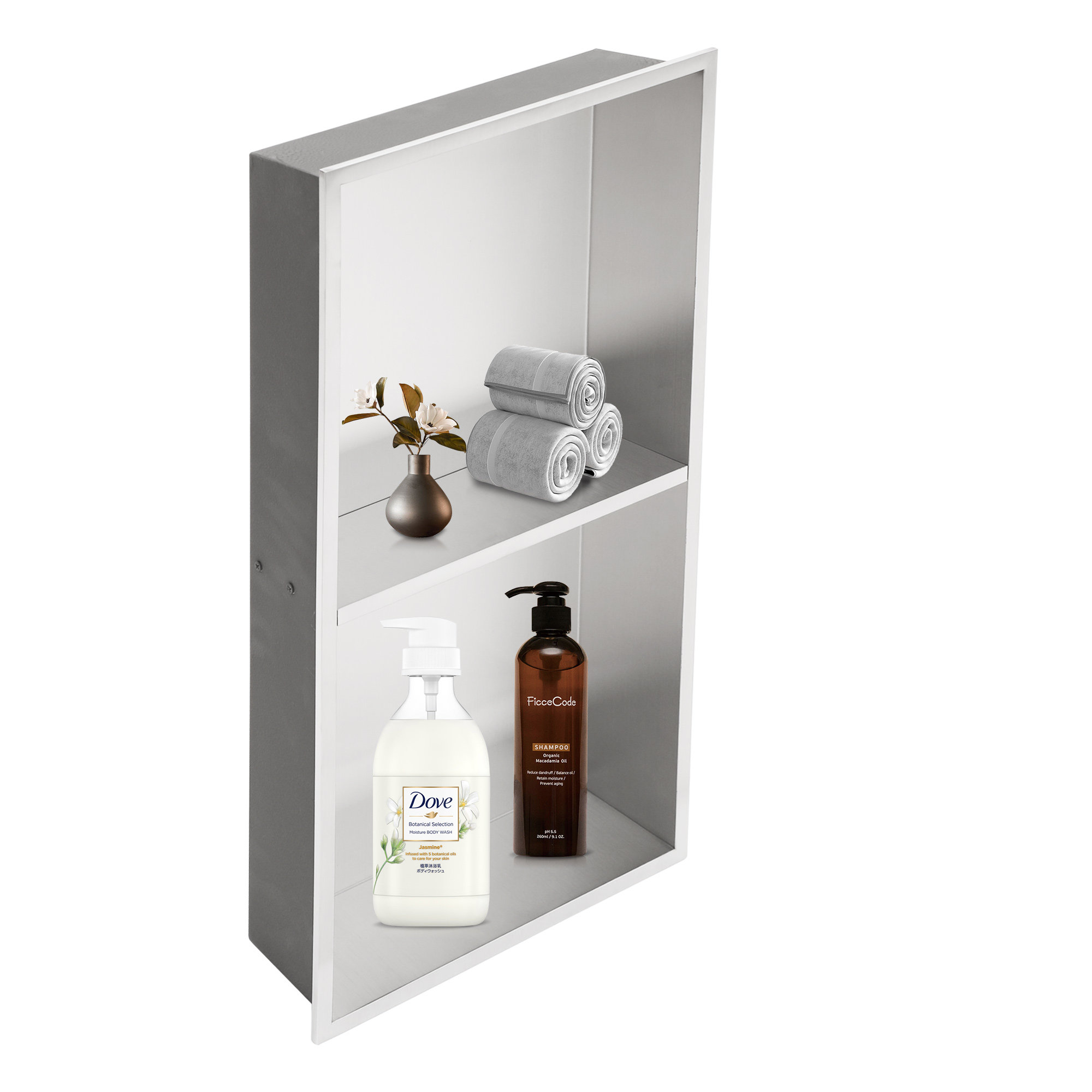 Logmey 13" X 25" Shower Niche Double Shelf Stainless Steel Bathroom ...
