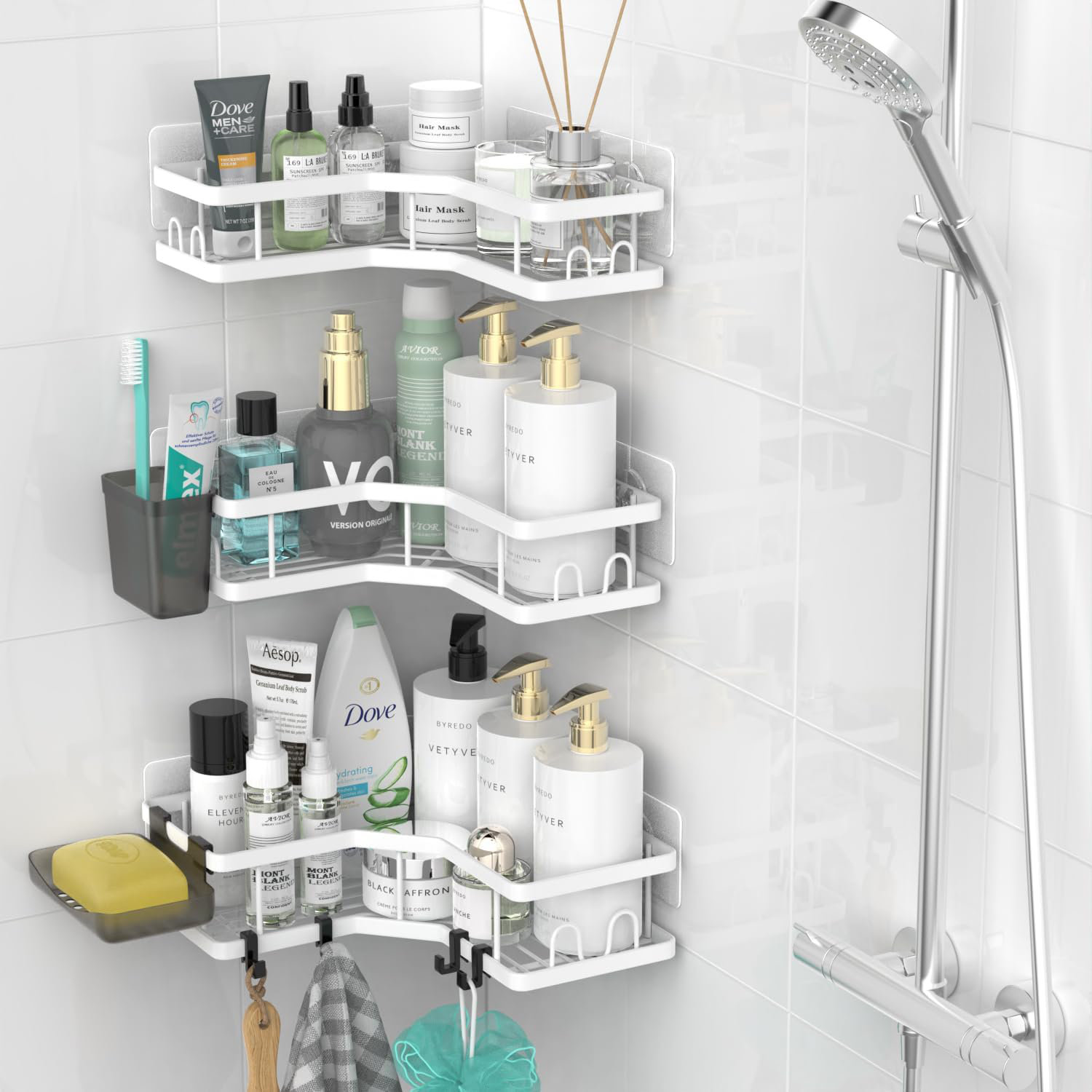 Latitude Run® Corner Shower Caddy Bathroom Organizer Adhesive Shower ...