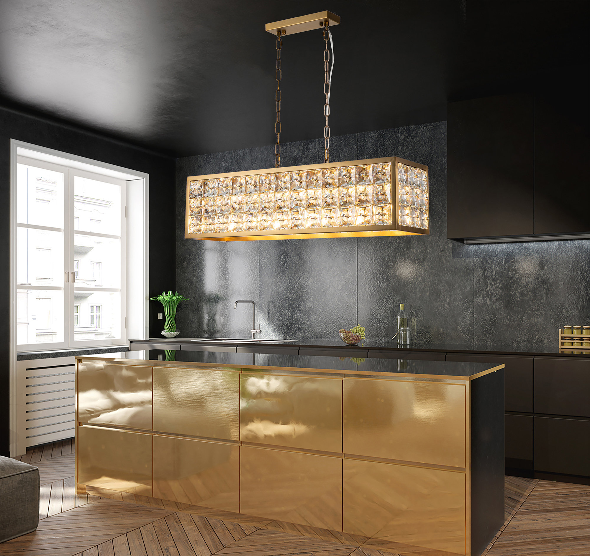 Mercer41 Adeline Mid-Century Modern Gold Faceted Crystal Linear ...