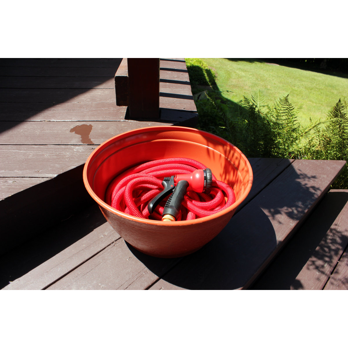 EMSCO Group Expandable Hose Hider, Hose Storage Pot, Rustic Terracotta ...
