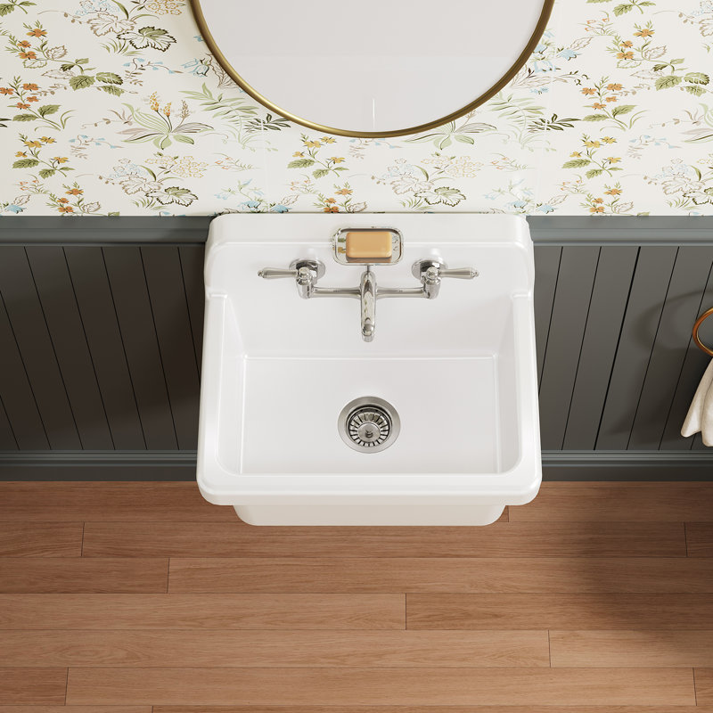 Ellai White Ceramic Utility Sink 24" x 19" x 16.5" Wall Mounted Laundry ...