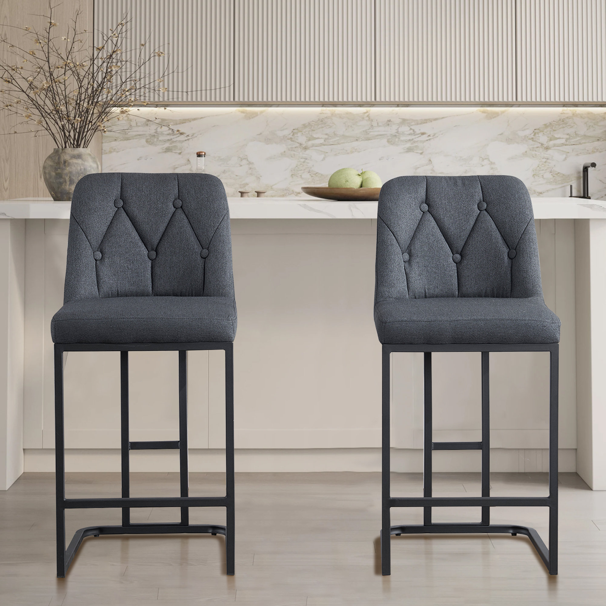 Red Barrel Studio® Upholstered Counter Height Bar Stools With Metal ...