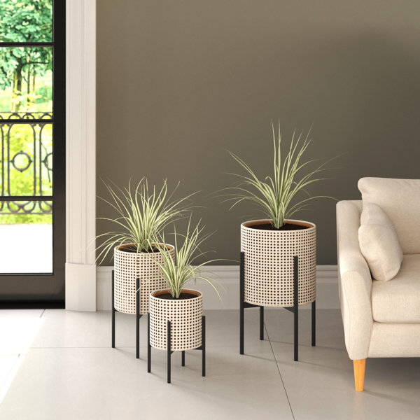 Joss & Main Cecile Round Metal Modern Basket Indoor Pot Planters Set ...