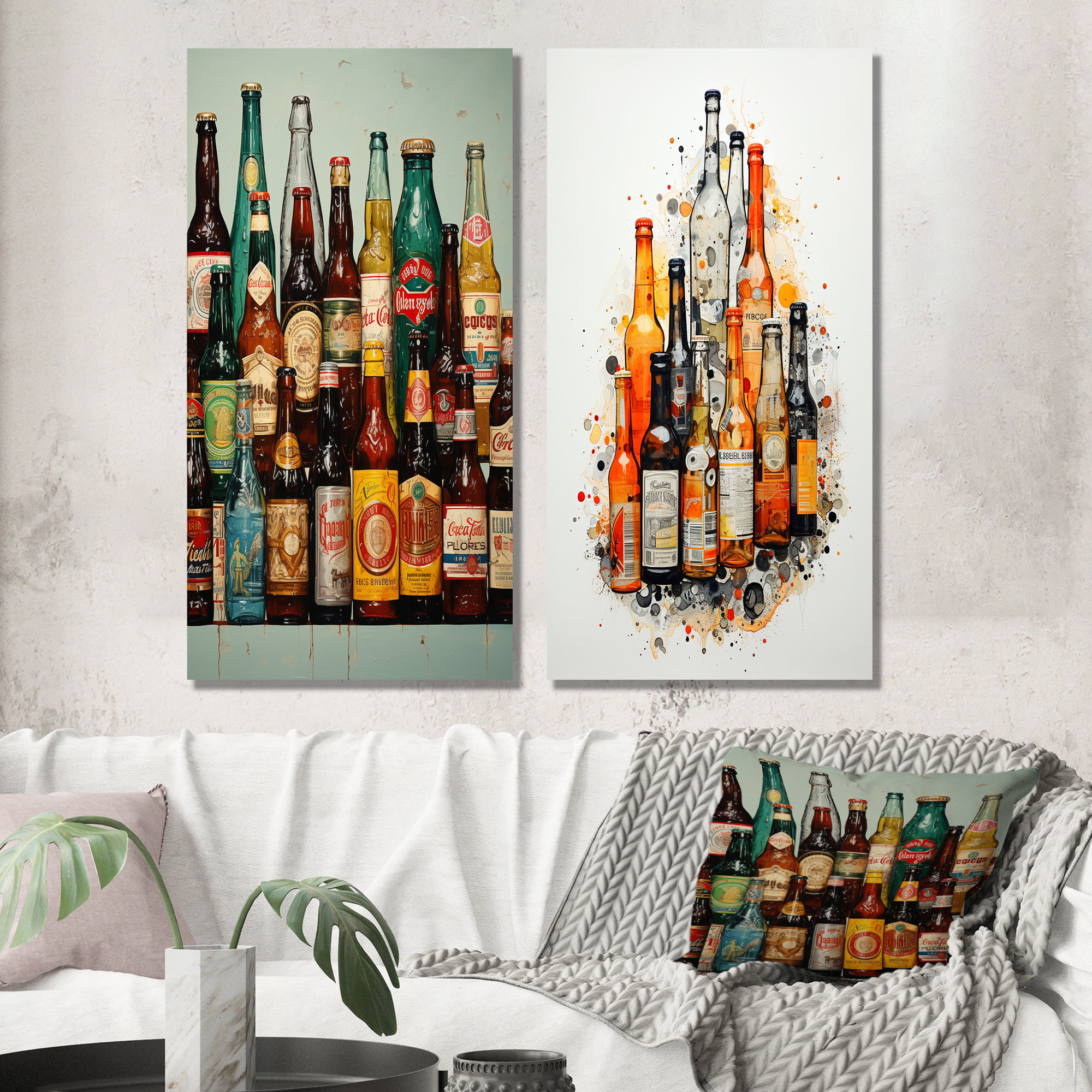 Lark Manor™ Beer Bottles Collage - Beer Canvas Art Print Set Of 2 | Wayfair