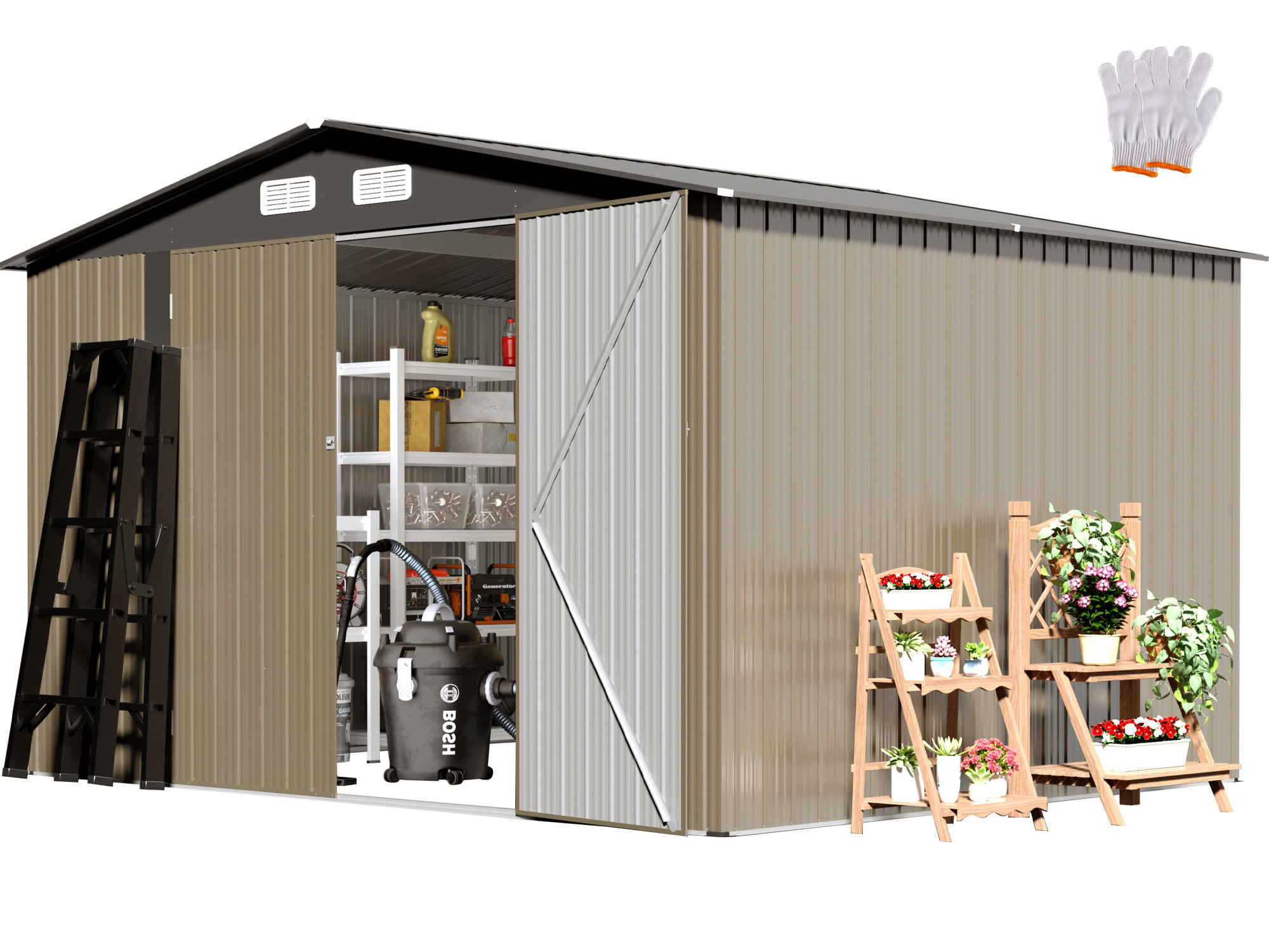 LFCREATOR Outdoor Storage Shed， Metal Storage Shed With Updated Frame ...