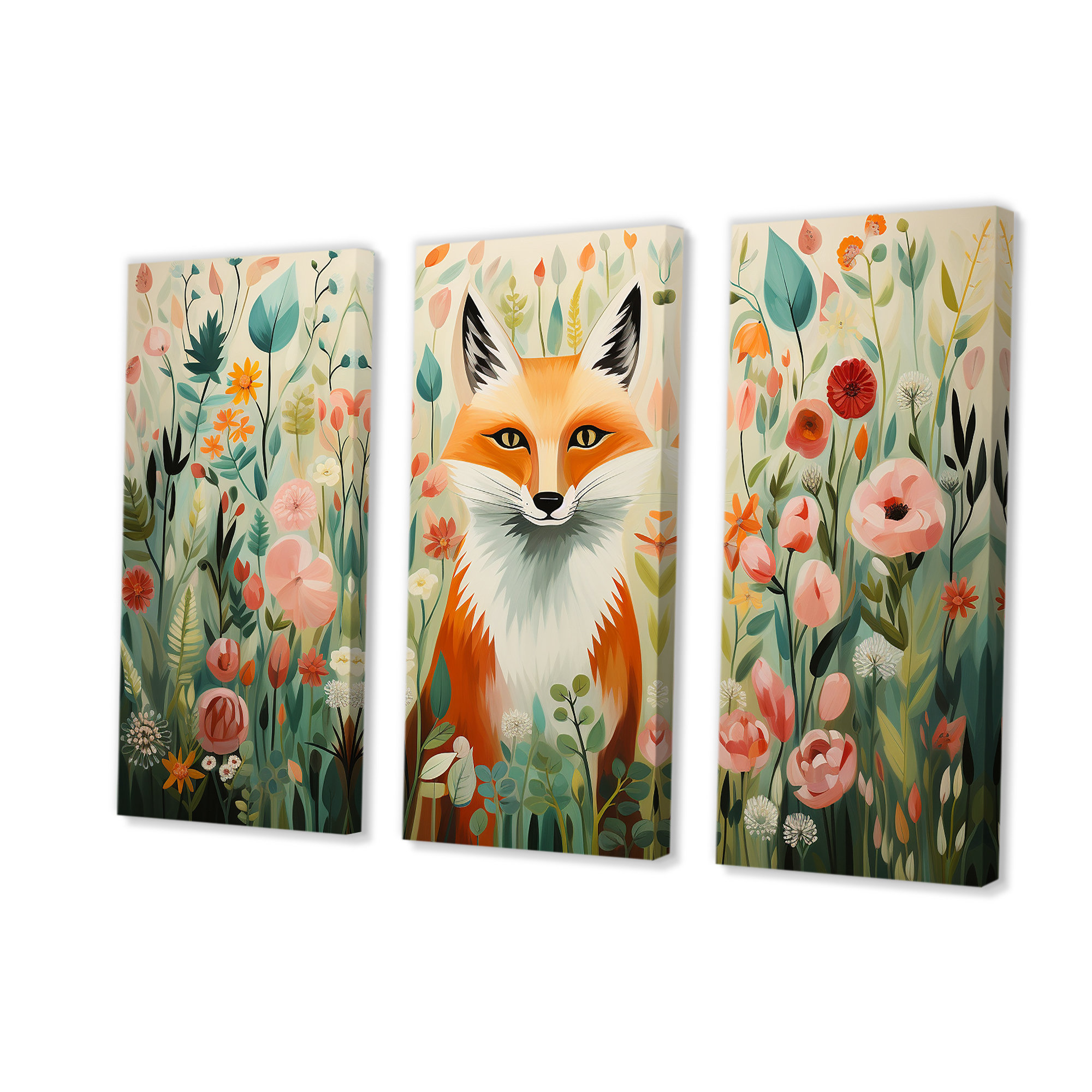 Millwood Pines Orange And Pink Fox In Mattie Style IV - Fox Animal Wall ...