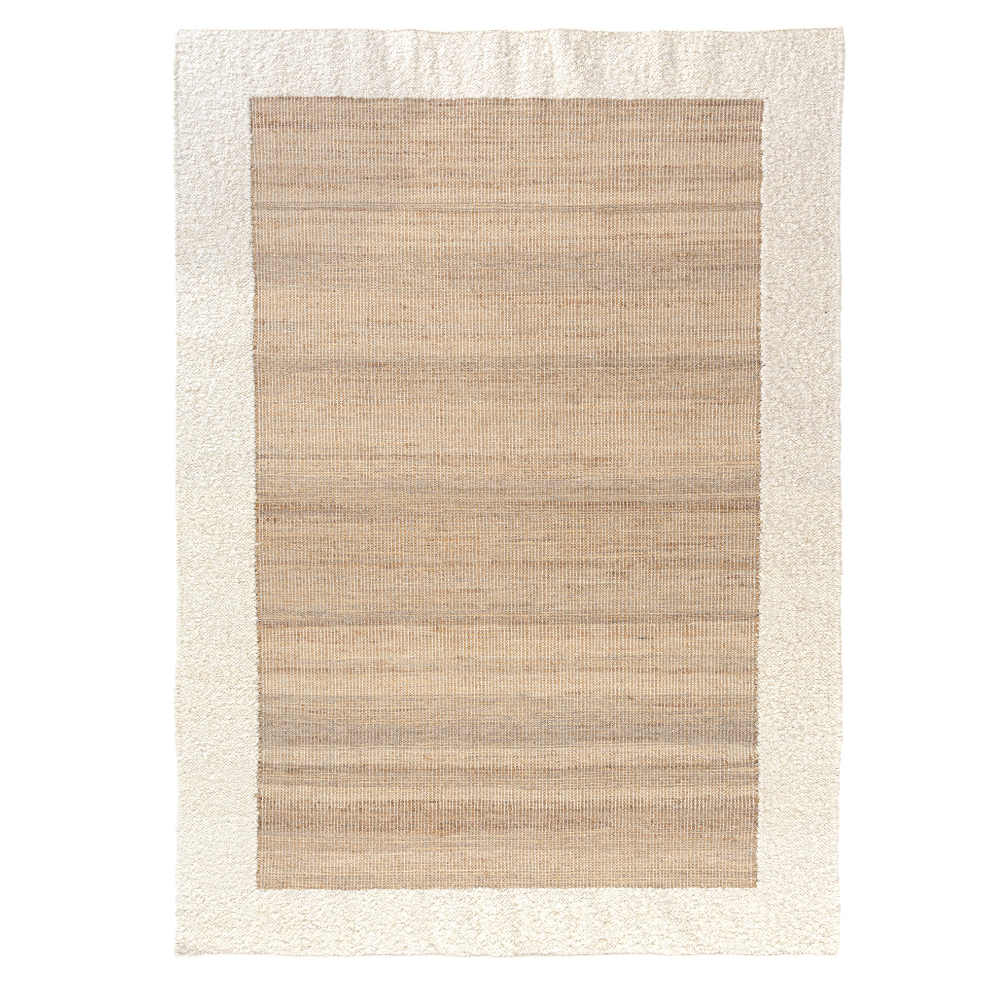 Gracie Oaks Natural/Ivory Farmhouse Bordered Hand-Woven Wool Blend ...