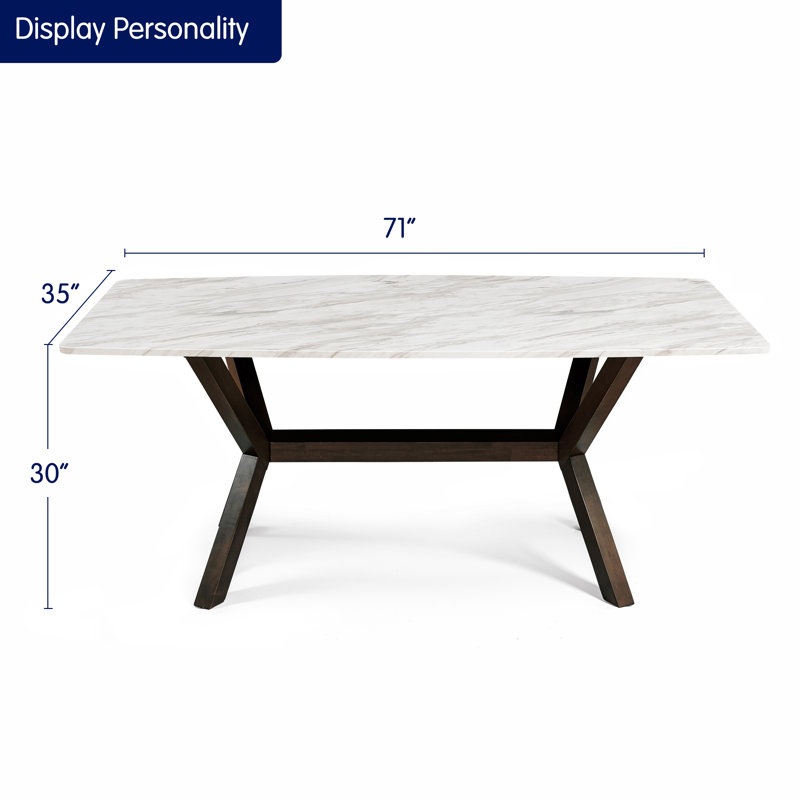 Ivy Bronx 71 inch Marble Dining Table, Modern Dinner Table with Solid ...