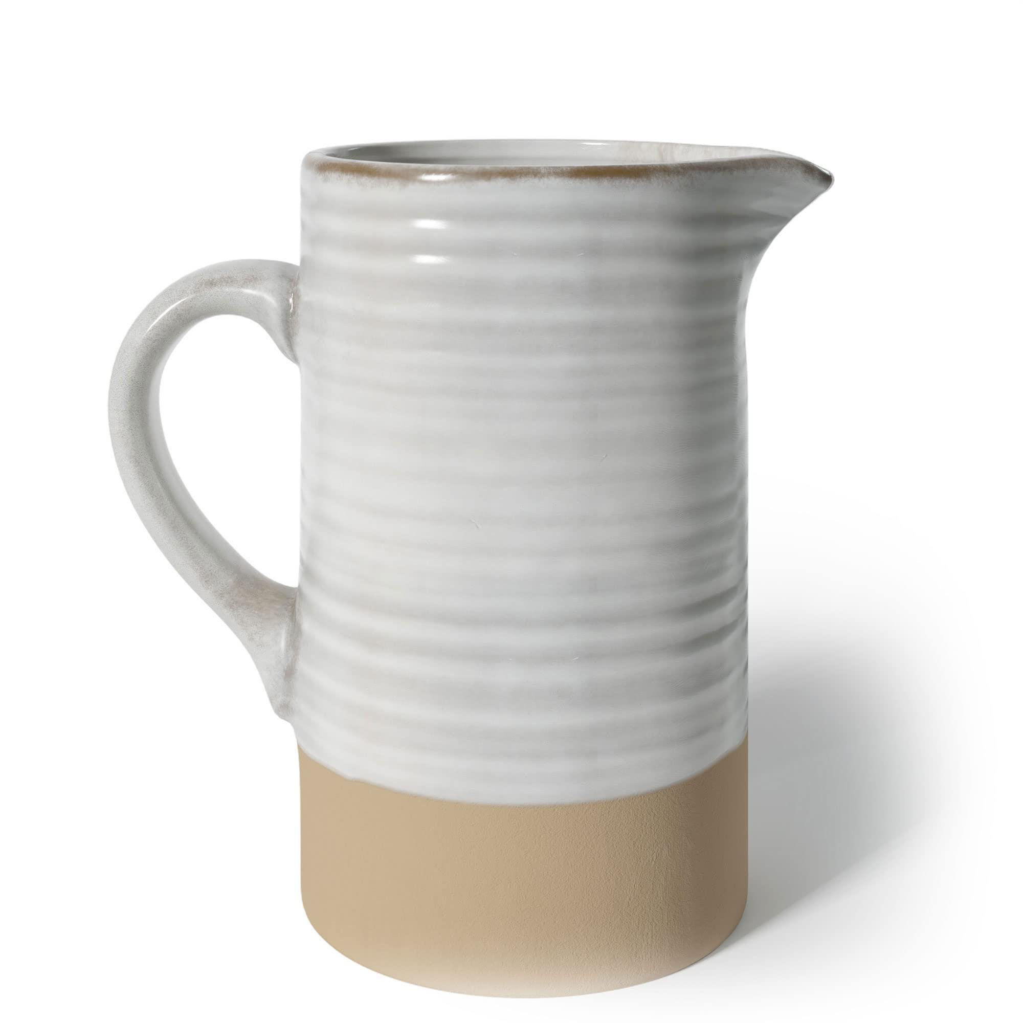 Gracie Oaks 1.5 Quart White Ceramic Pitcher, Vintage Rustic Farmhouse ...