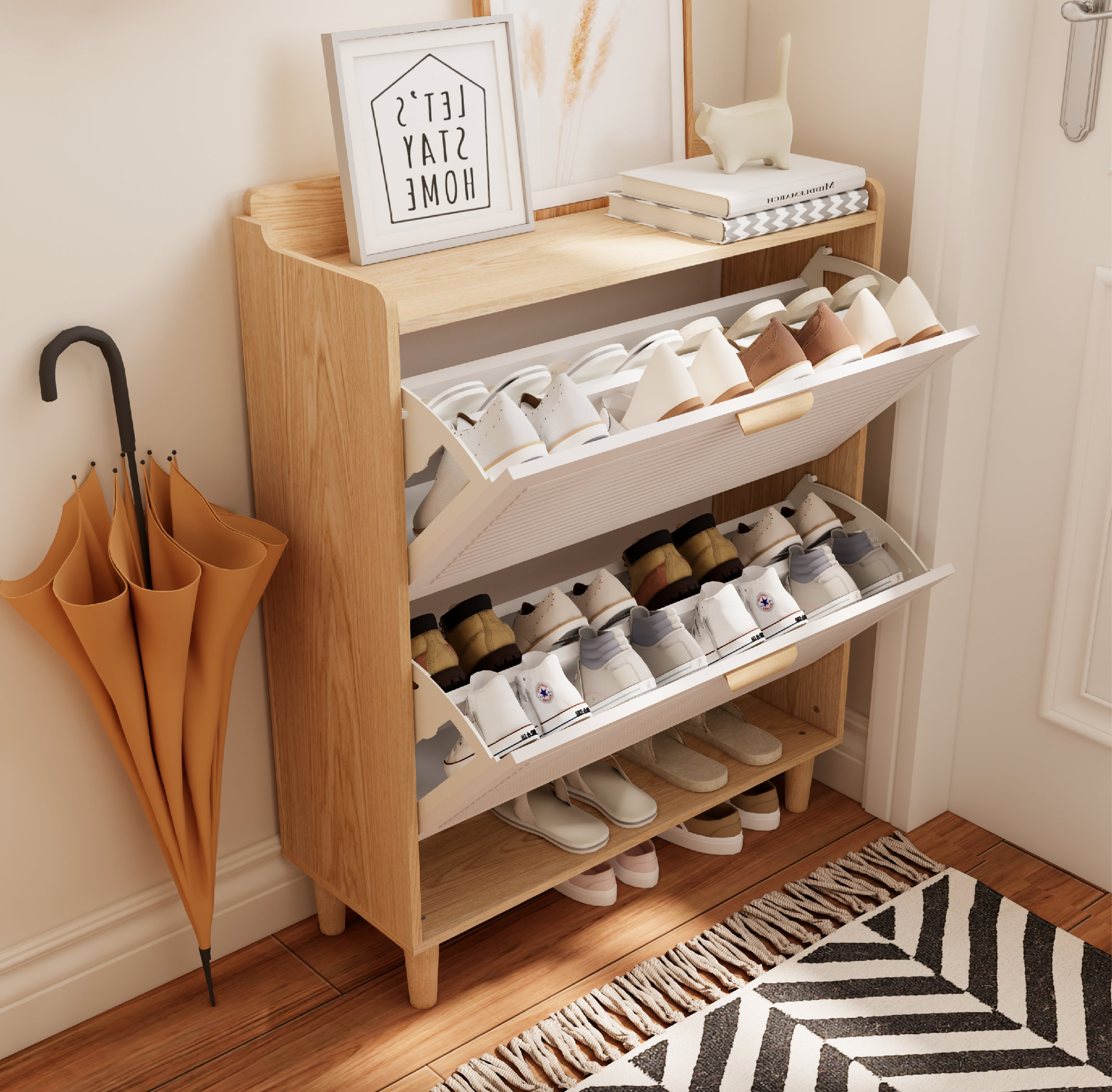 Latitude Run® Nordic Style Shoe Storage Cabinet W/2 Flip Drawers,Narrow ...