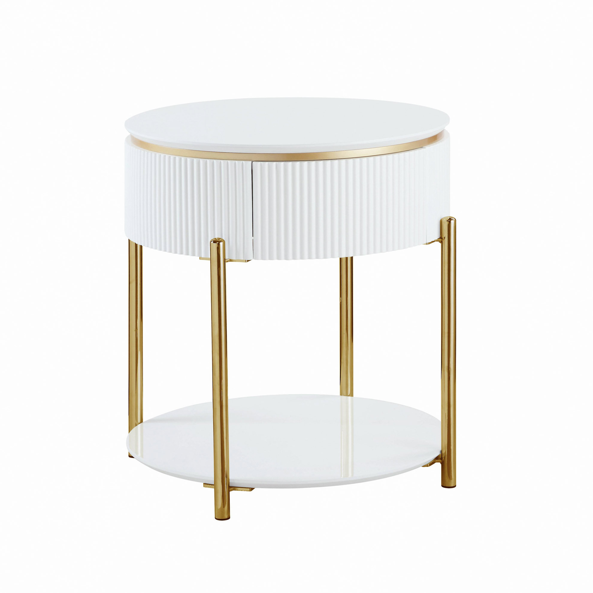 Orren Ellis White High Gloss & Gold Finish End Table | Wayfair