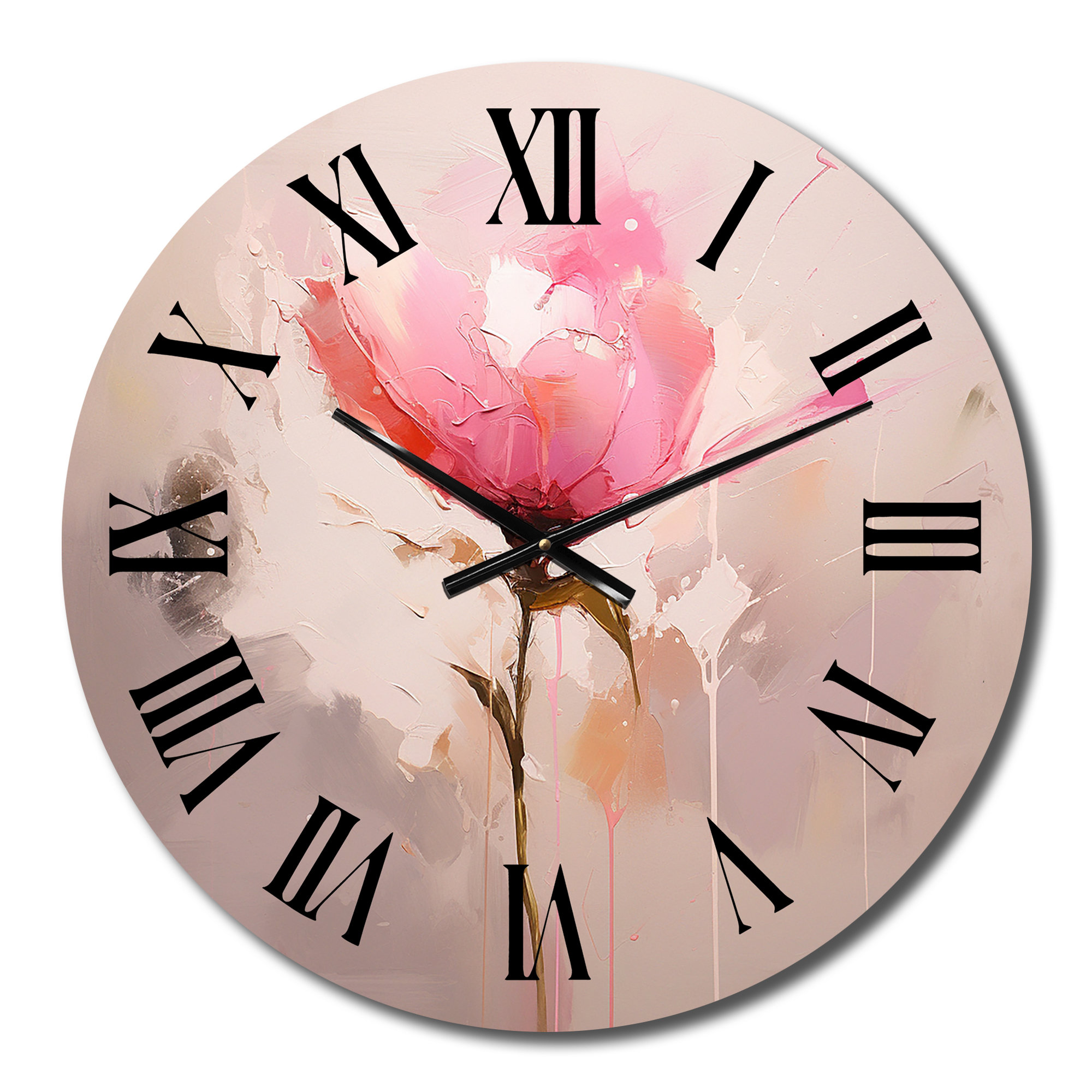 Design Art Coral Elegance Single Pink Rose Blossoming Metal Wall Clock ...