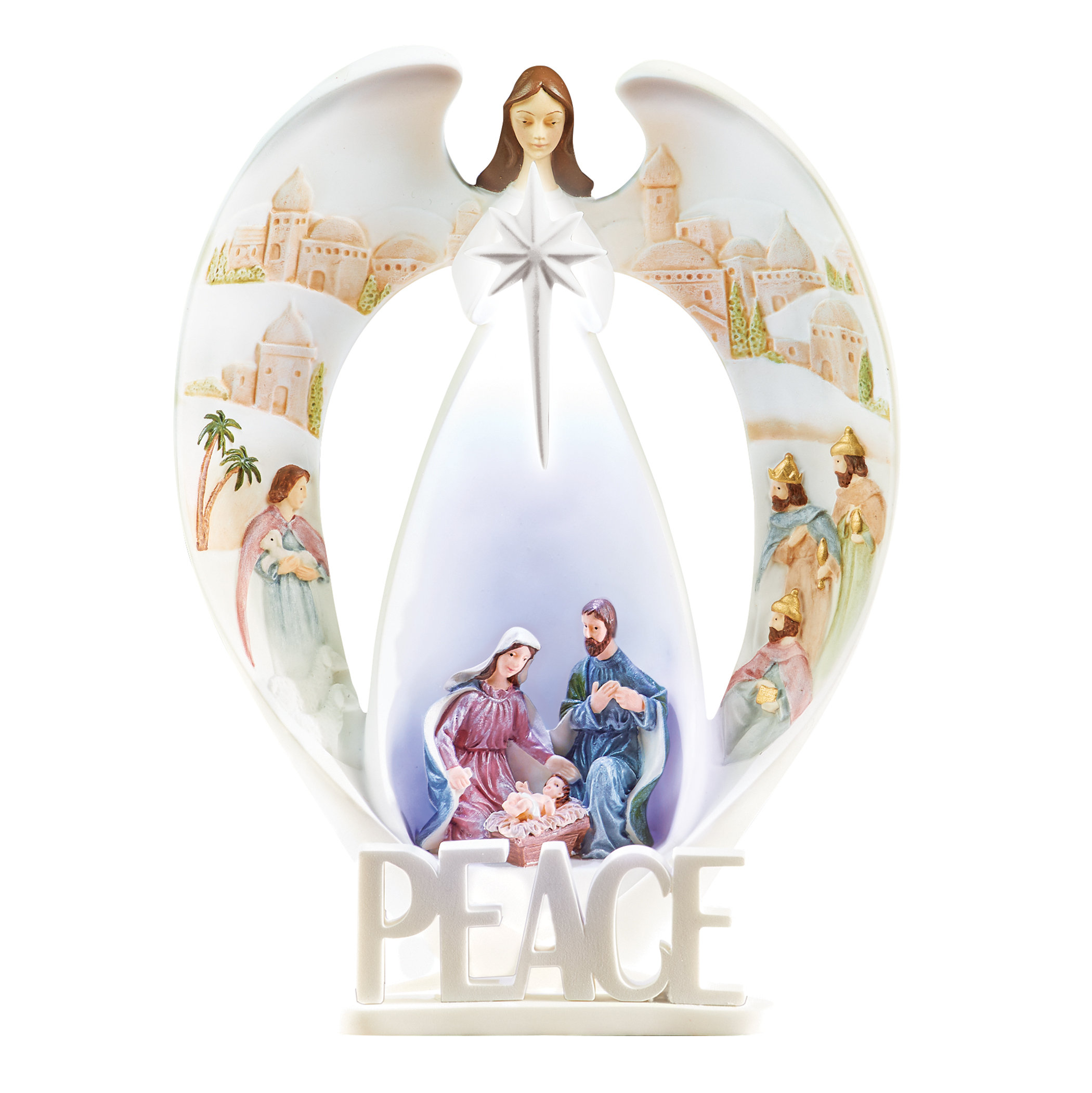 The Holiday Aisle® LED Lighted Peace Angel Nativity Figurine | Wayfair
