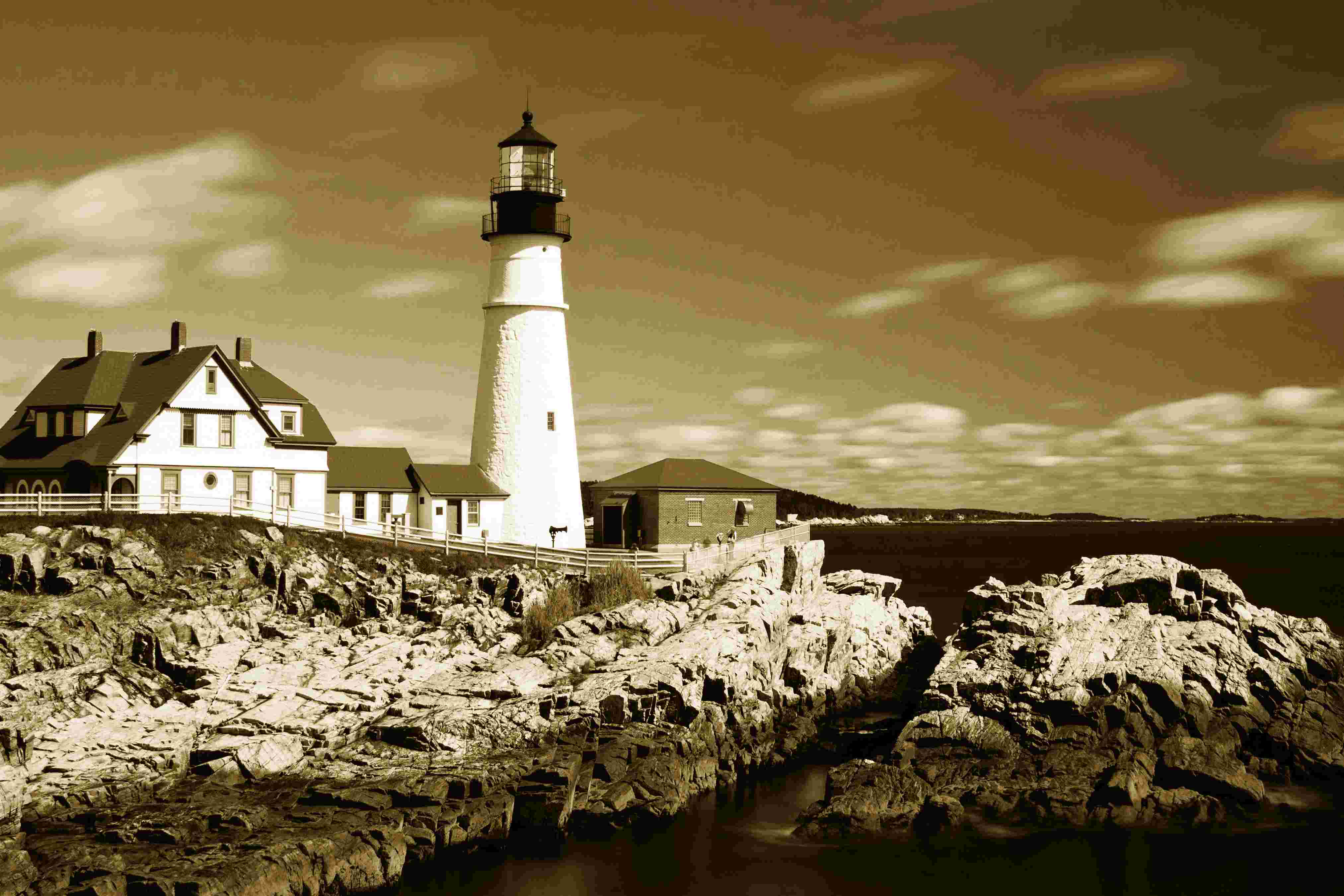 Breakwater Bay Sepia Lighthouse - Wrapped Canvas Photograph | Wayfair