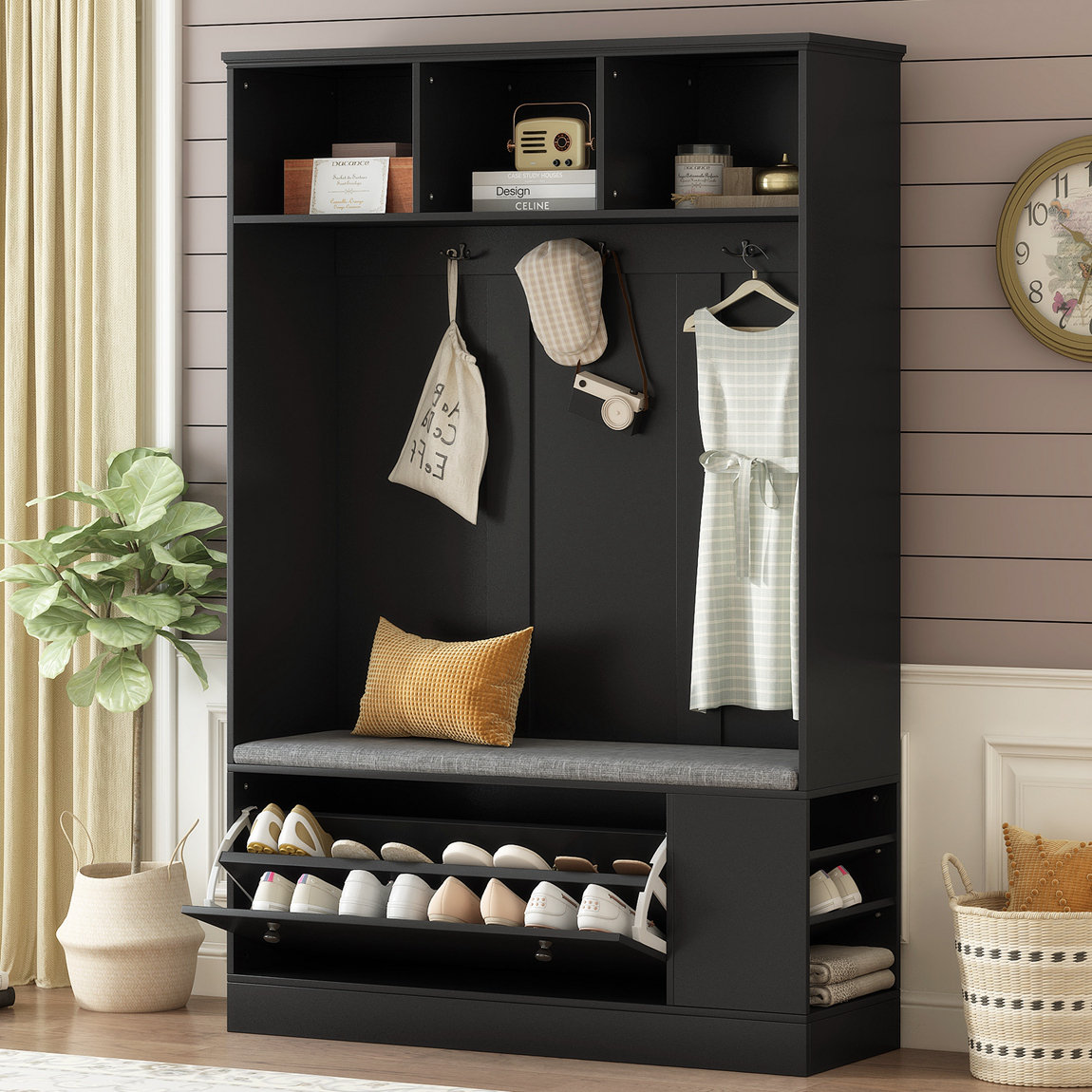 Hokku Designs Hall Tree With Bench Mudroom Storage Unit Entryway Coat ...