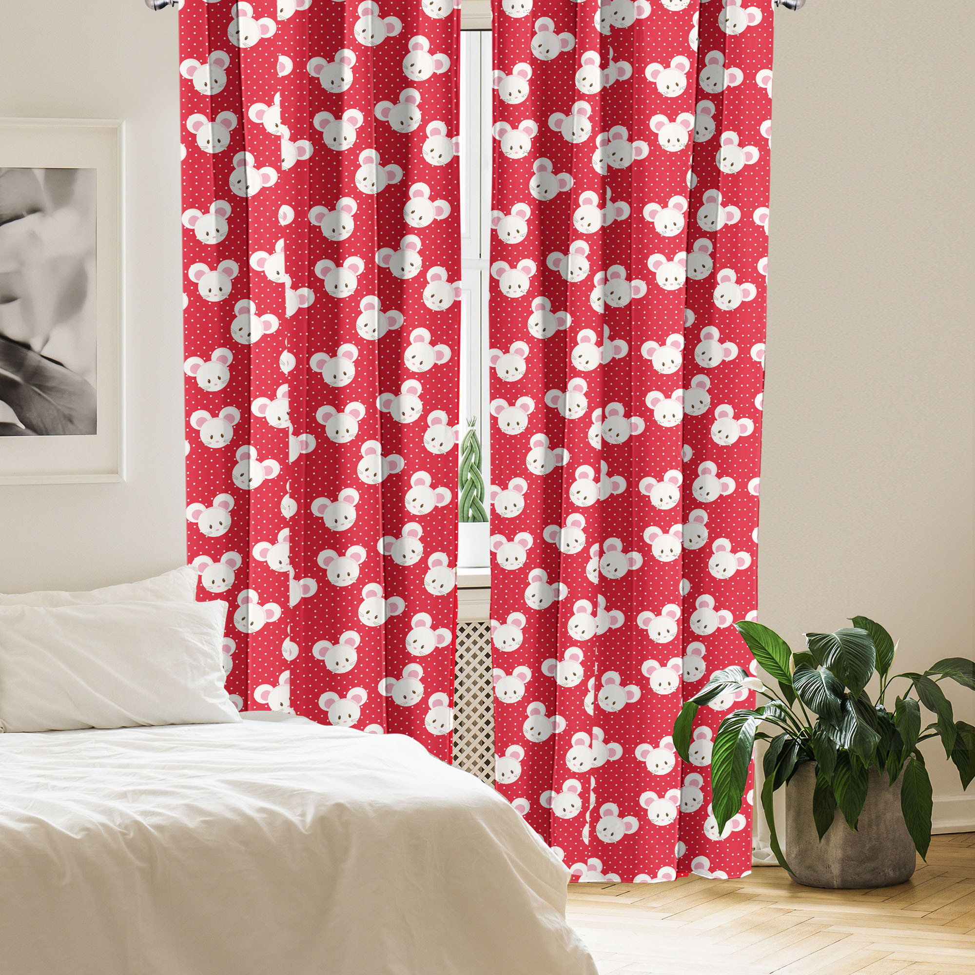East Urban Home Mouse 4-Panel Curtains, Animal on Warm Polka Dots, Dark ...