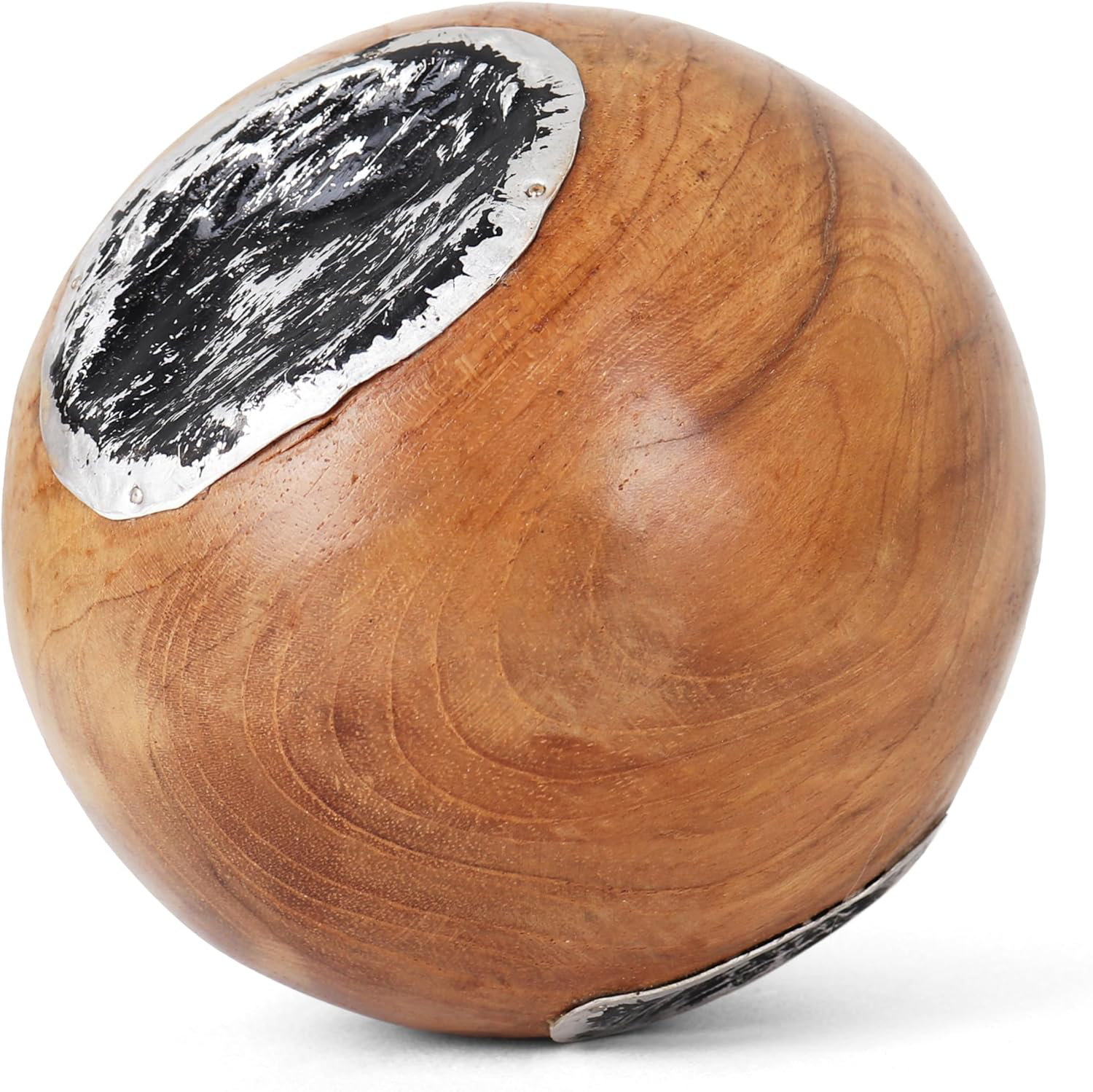 Millwood Pines 4 Inch Natural Teak Ball - Metal Inlay Orb Ball - 2 ...