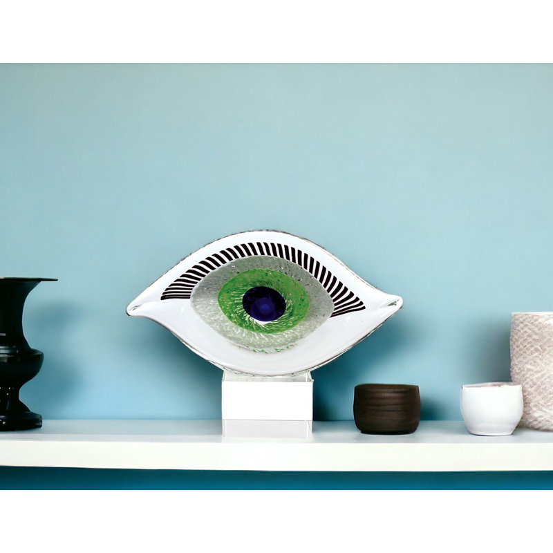 Brayden Studio® Azmariah 8" Clear Blue and Green Murano Glass Modern ...