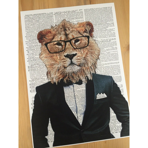Happy Larry A3 Lion Dictionary Print - Safari Animal Wall Art - Quirky ...