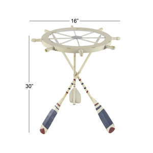 Breakwater Bay Romo White Metal Ship Wheel Top Accent Table with Oar ...