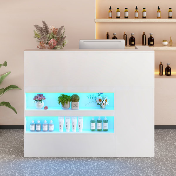 Wrought Studio 55'' W Reception Desk With LED Lights & Power Outlets, L ...