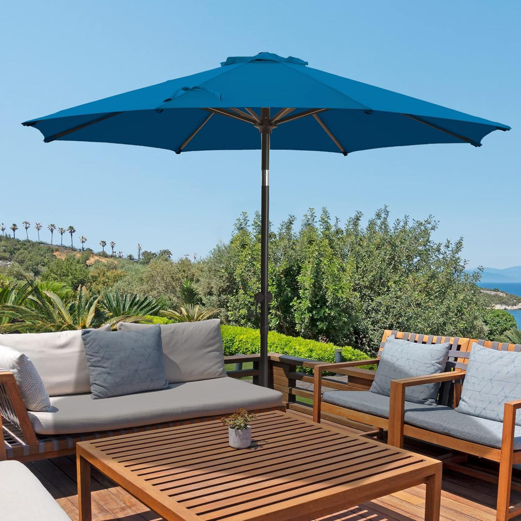 Latitude Run® Treylin Market Umbrella with Crank Lift Counter Weights ...