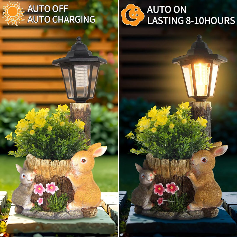 Lark Manor™ Solar Bunny Garden Stalue Outdoor, Rabbits Figurine ...