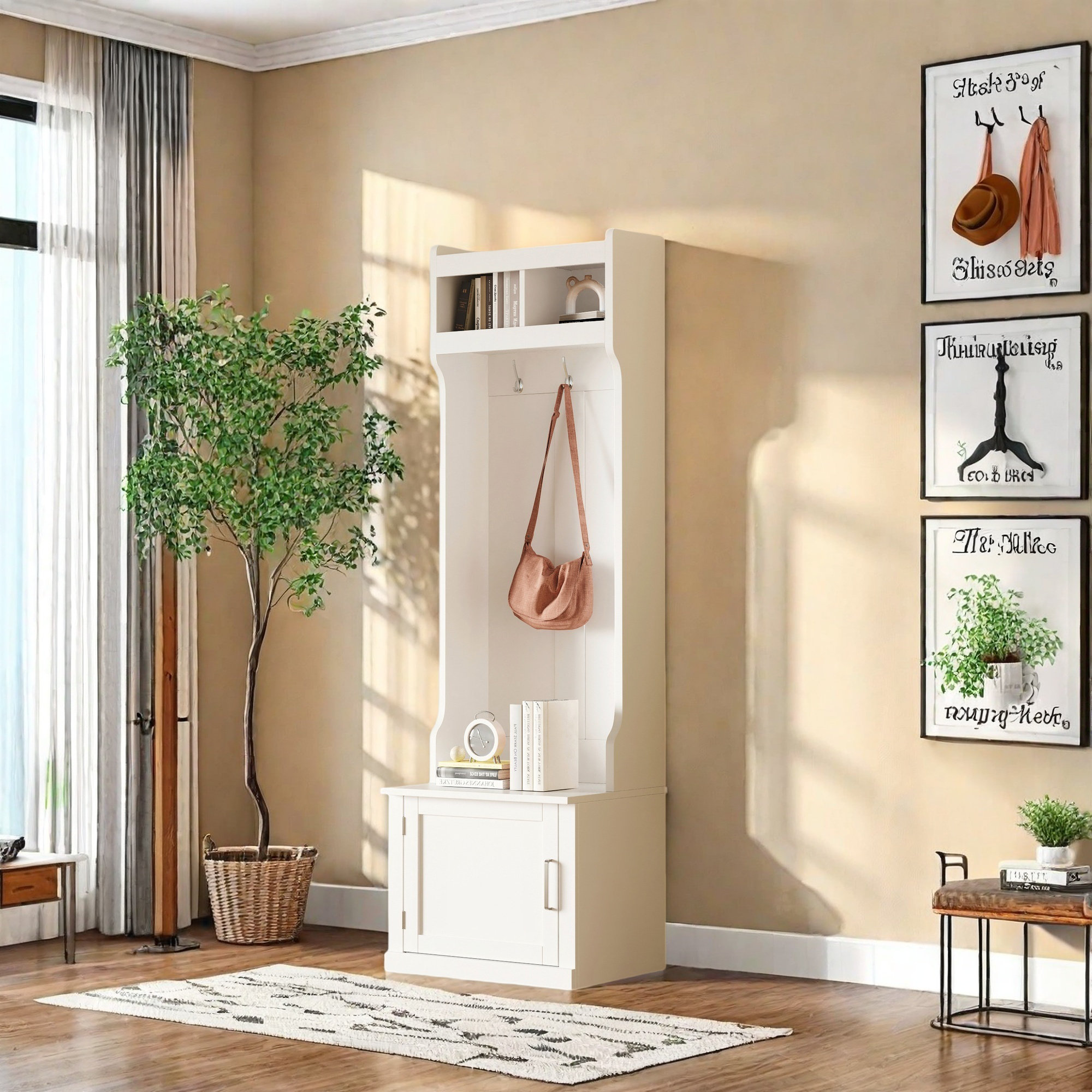 Lark Manor Narrow Mudroom Storage Cabinet With 6 Hooks, Storage Shelf ...