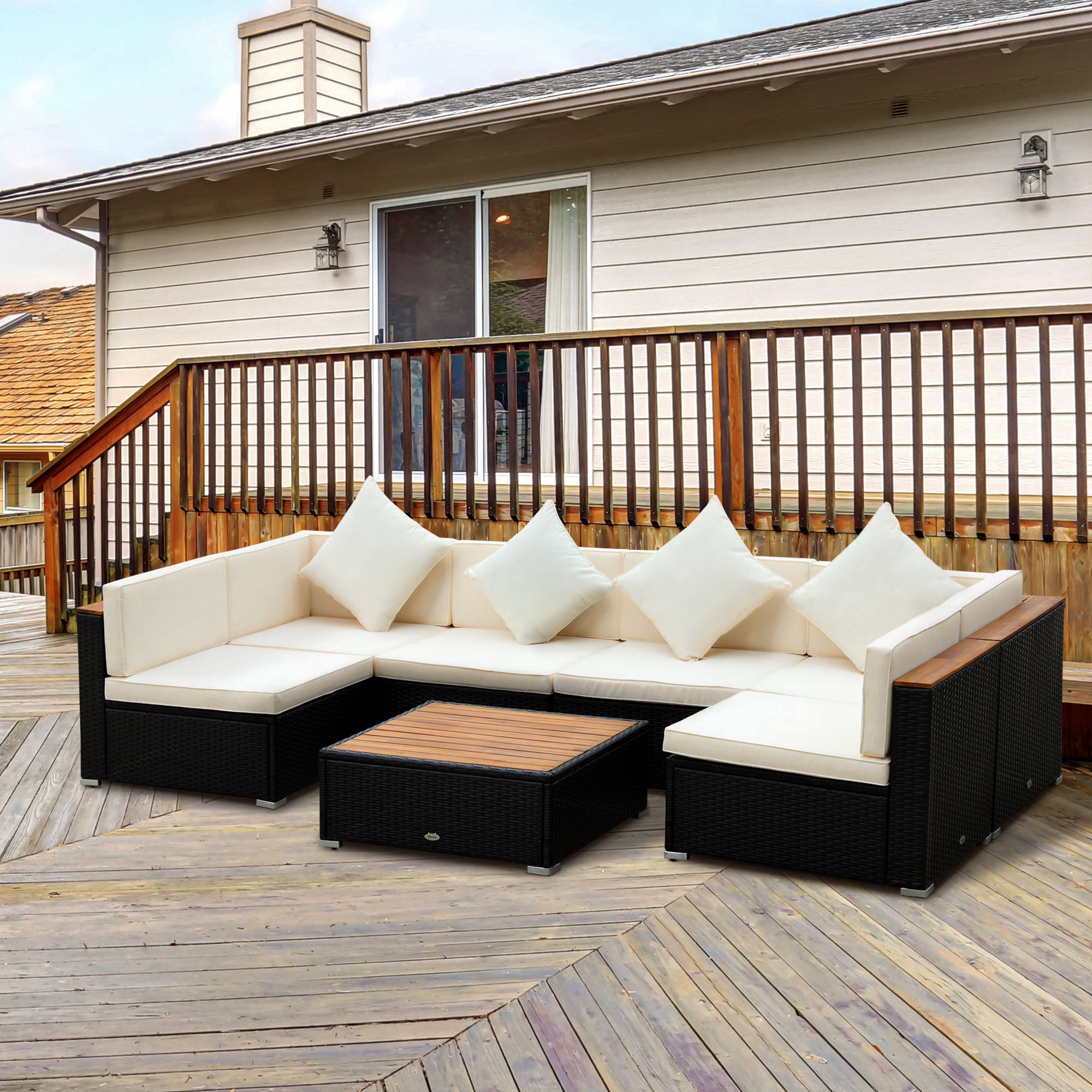 Latitude Run® Arael 7-Piece Patio Furniture Sets PE Rattan Sectional ...