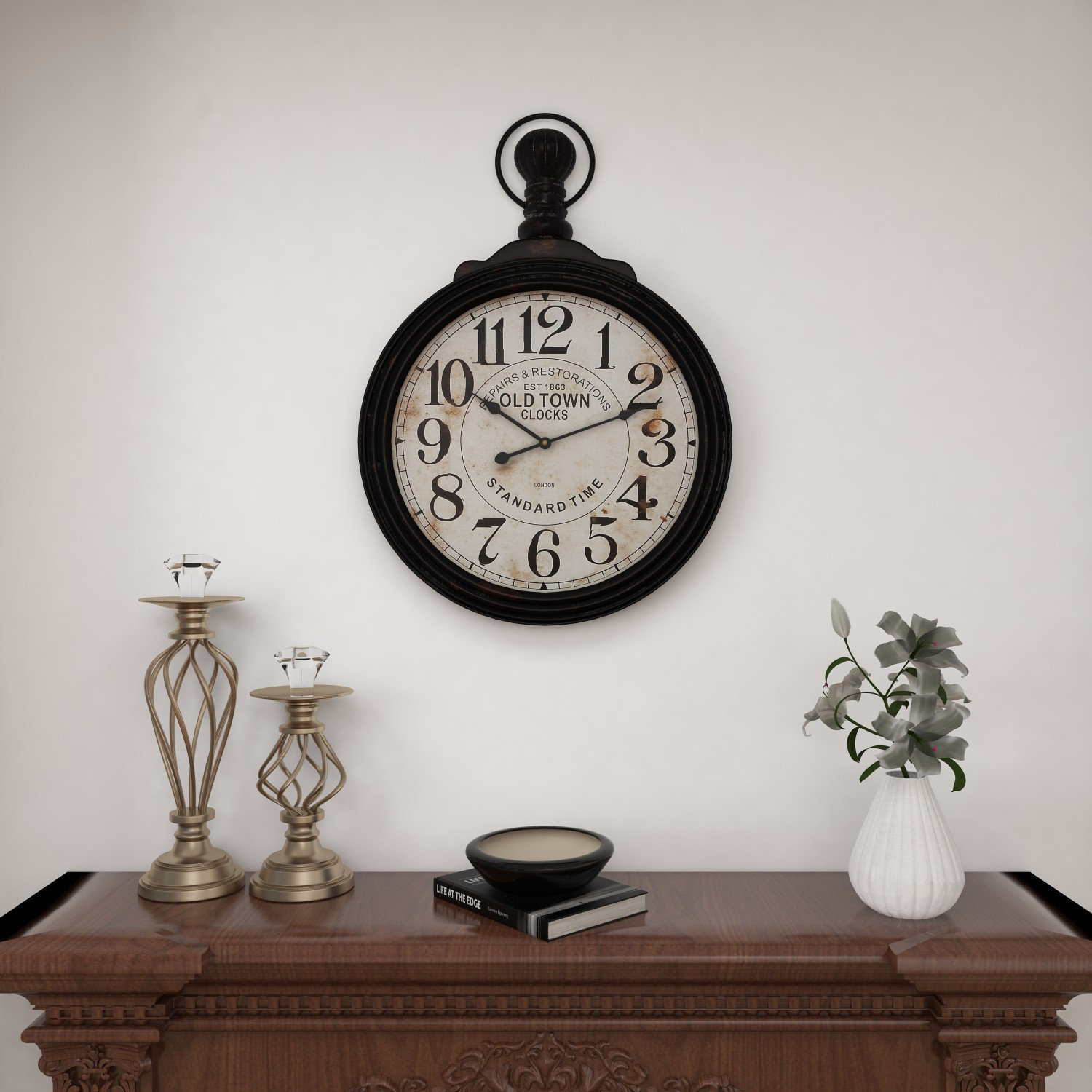 Canora Grey Mogul Wooden Distressed Pocket Watch Style Decorative Wall ...