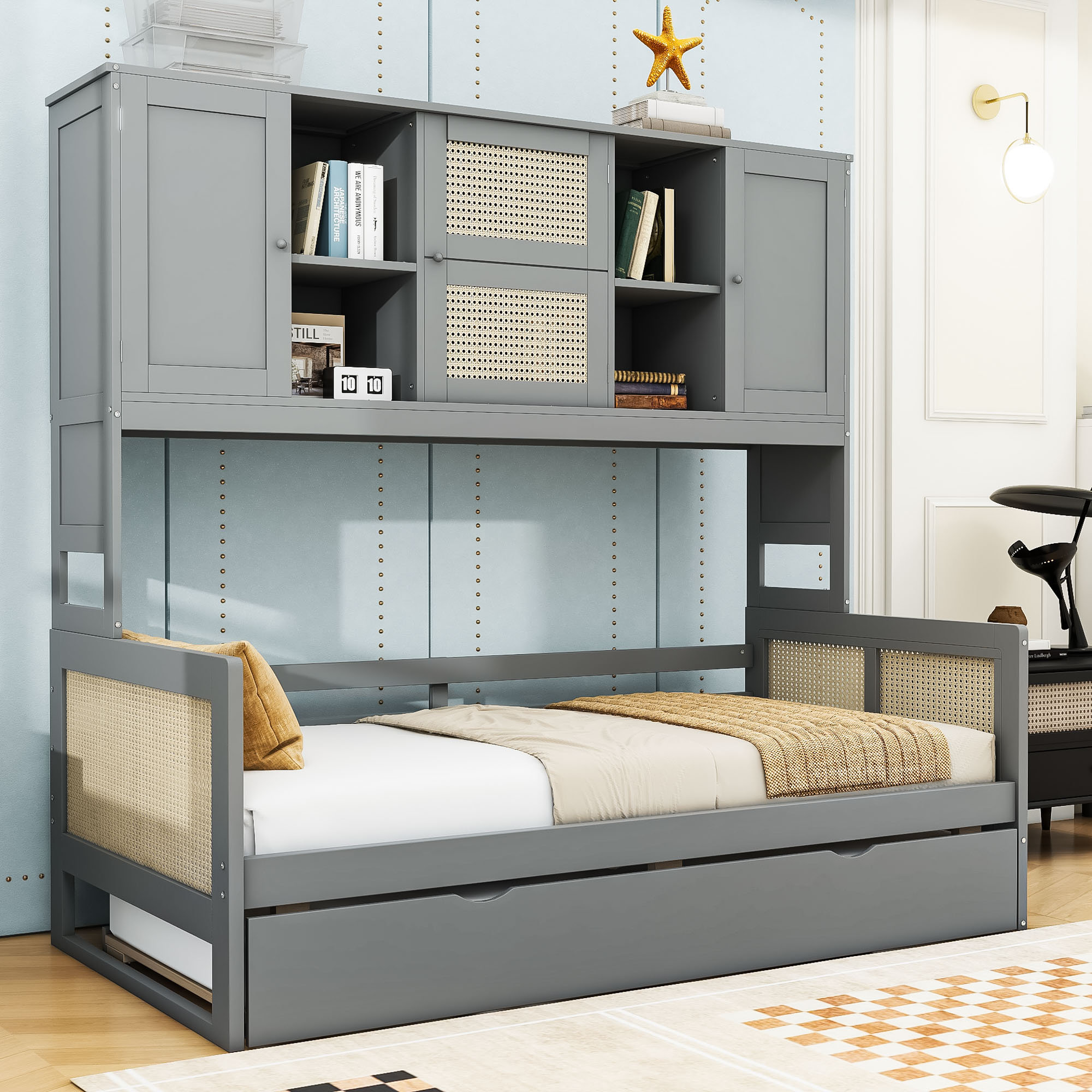 Bay Isle Home™ Wooden Daybed with Trundle and Storage Shelves,Sturdy ...