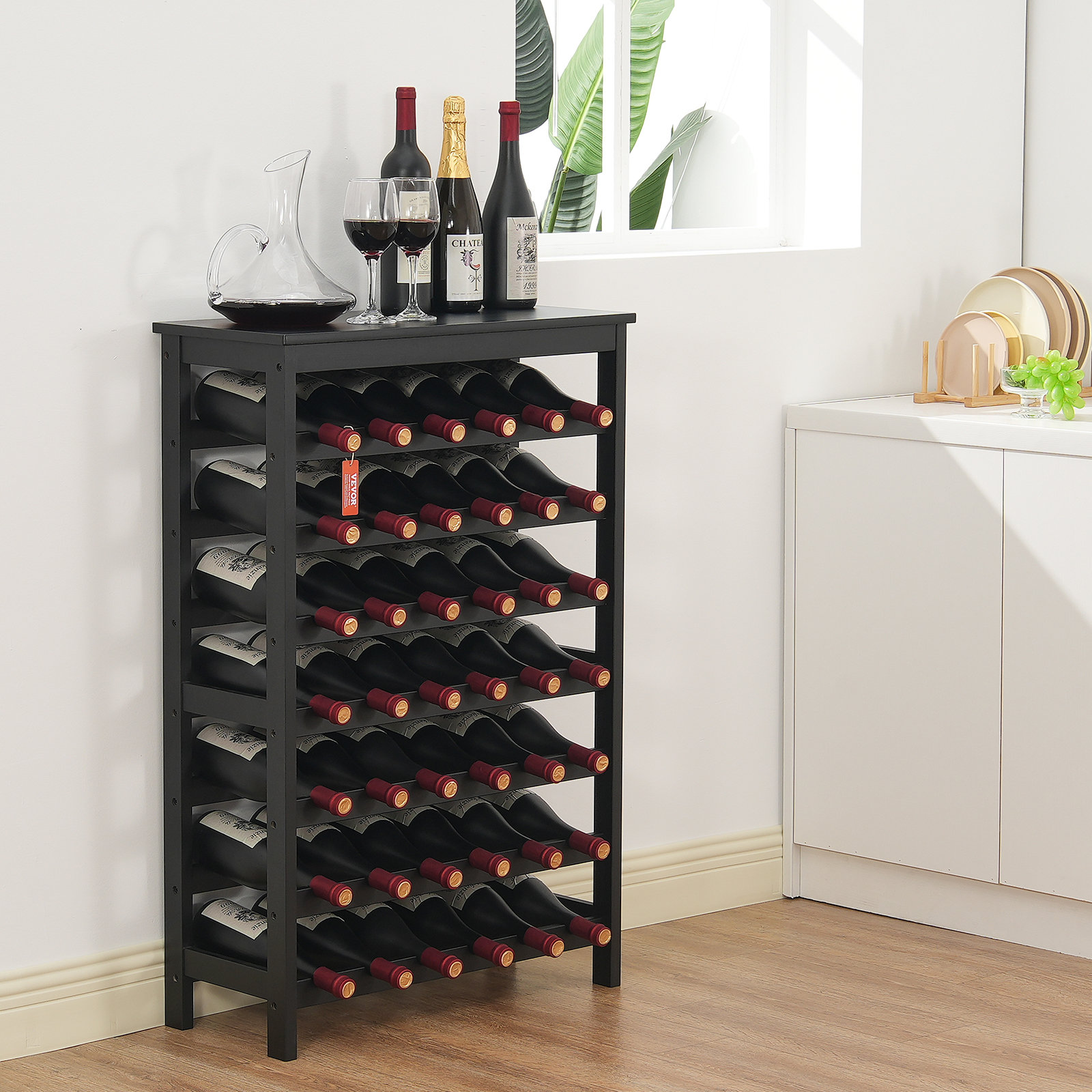17 Stories 42 Bottle 7-Tier Modular Wine Rack Bamboo Wood Display Shelf ...