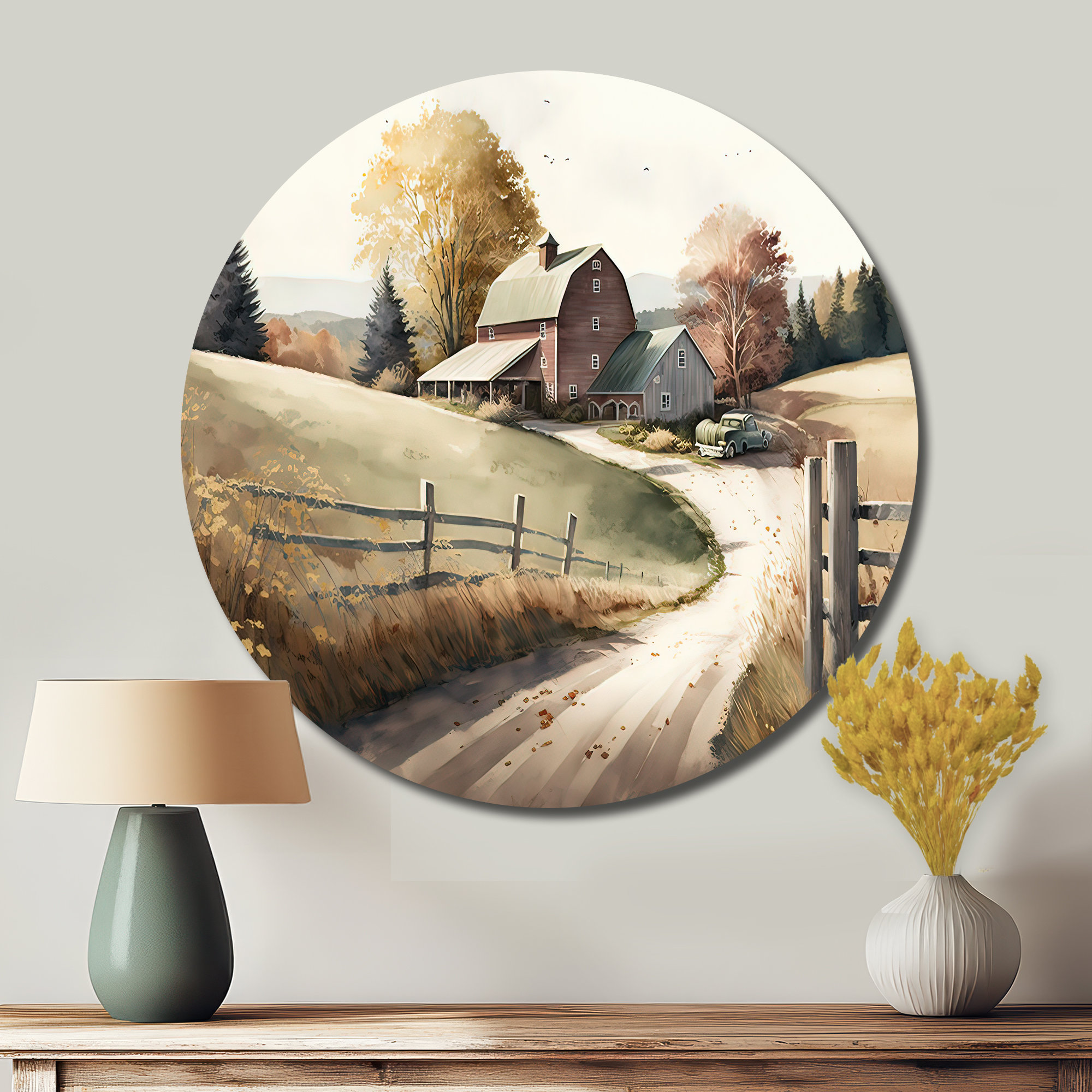 East Urban Home Path To The Barn IV - Farm Round Metal Wall Home Decor ...