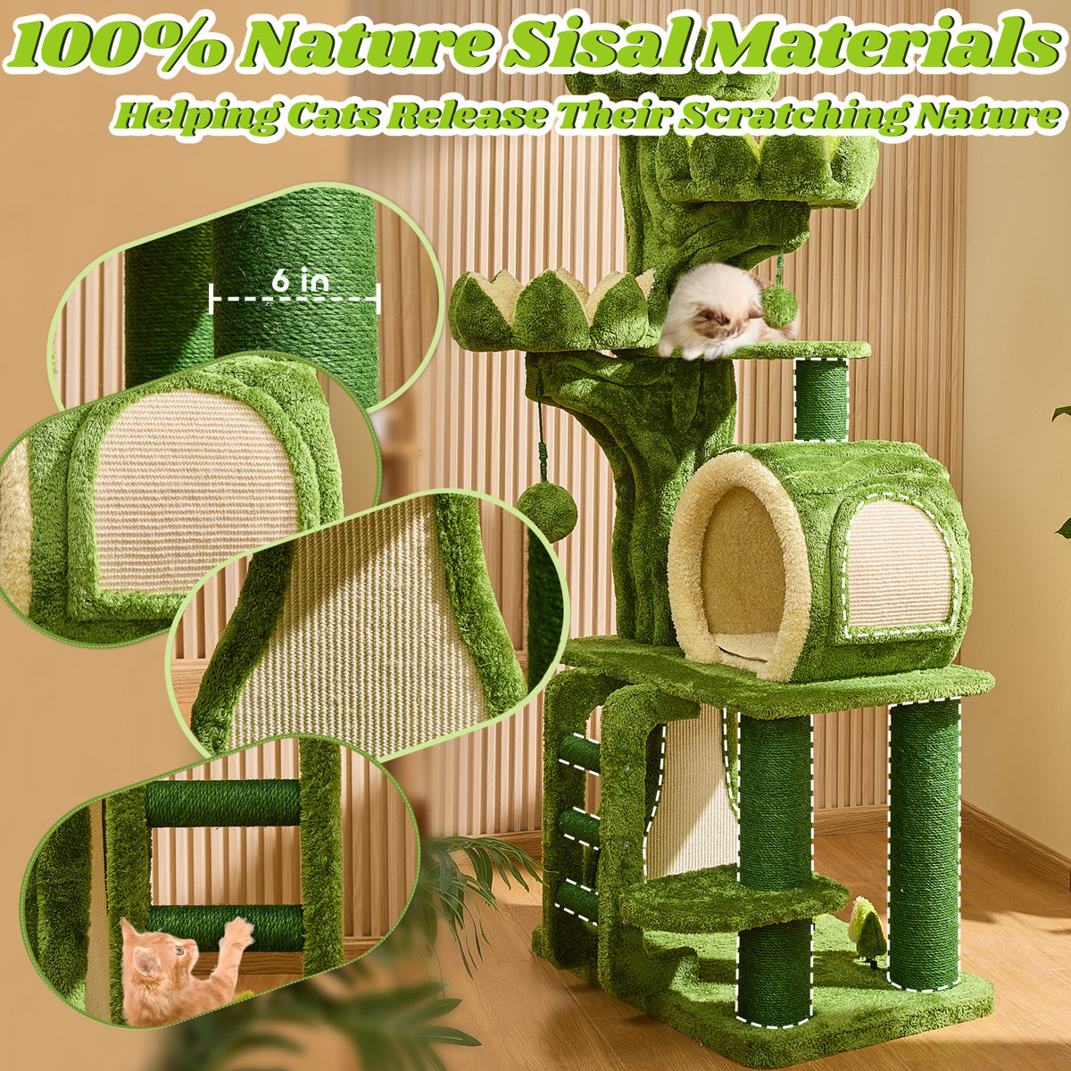 Zalap 80.3 Inch Tall Cat Tree for Maine Coon, Lotus Flower Cat Tower ...