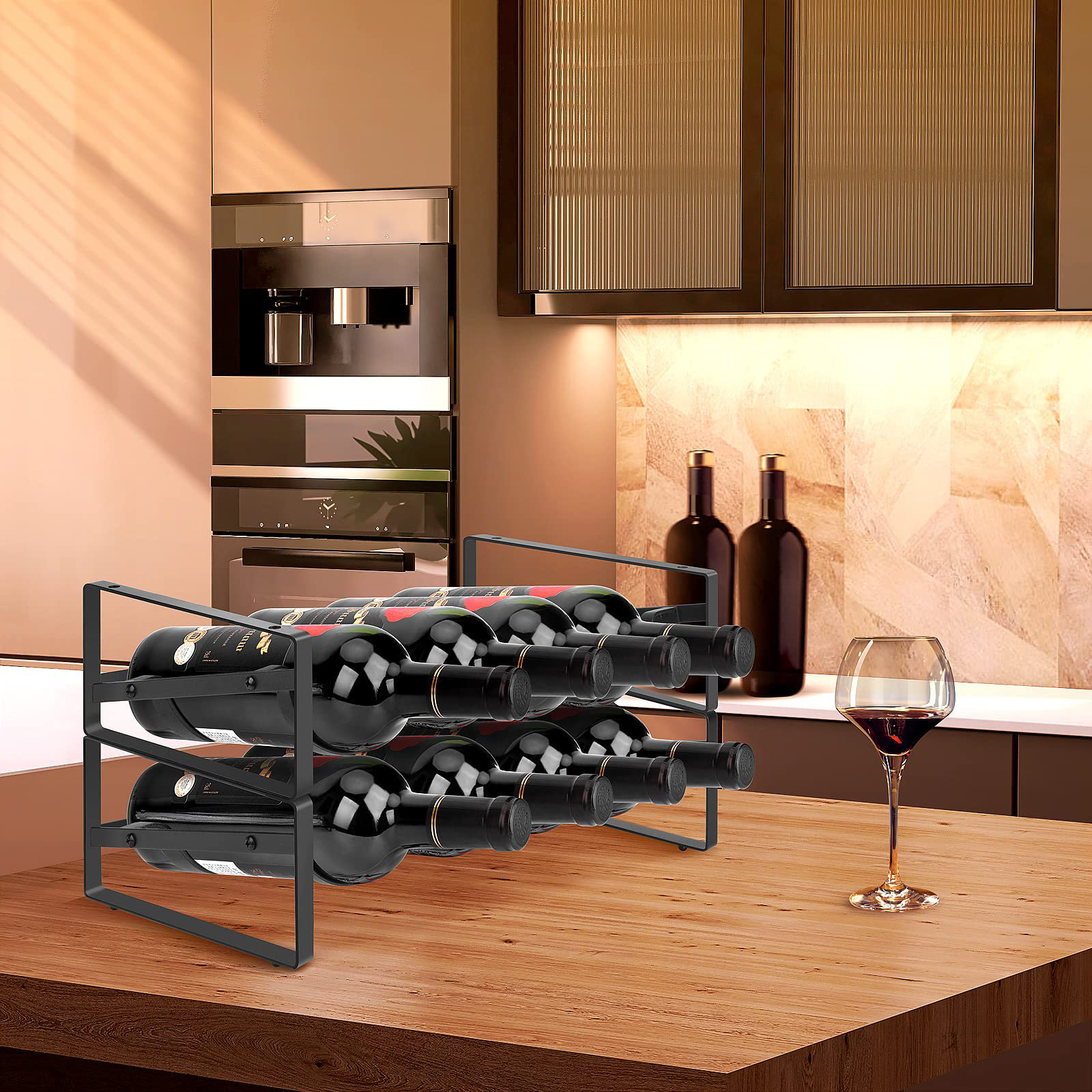 Prep & Savour 2 Tier Table Top Stackable Wine Rack, Kitchen Food ...