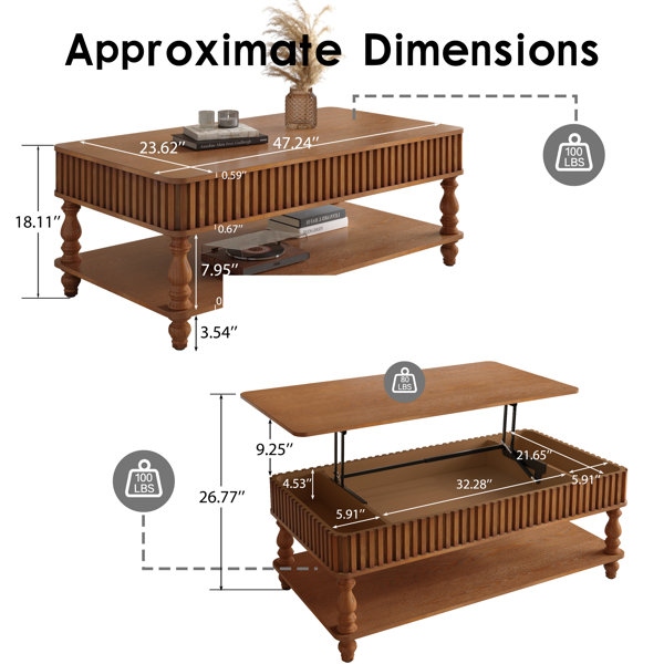 George Oliver 47.24" Lift Top Coffee Table With Storage, Solid Wood ...